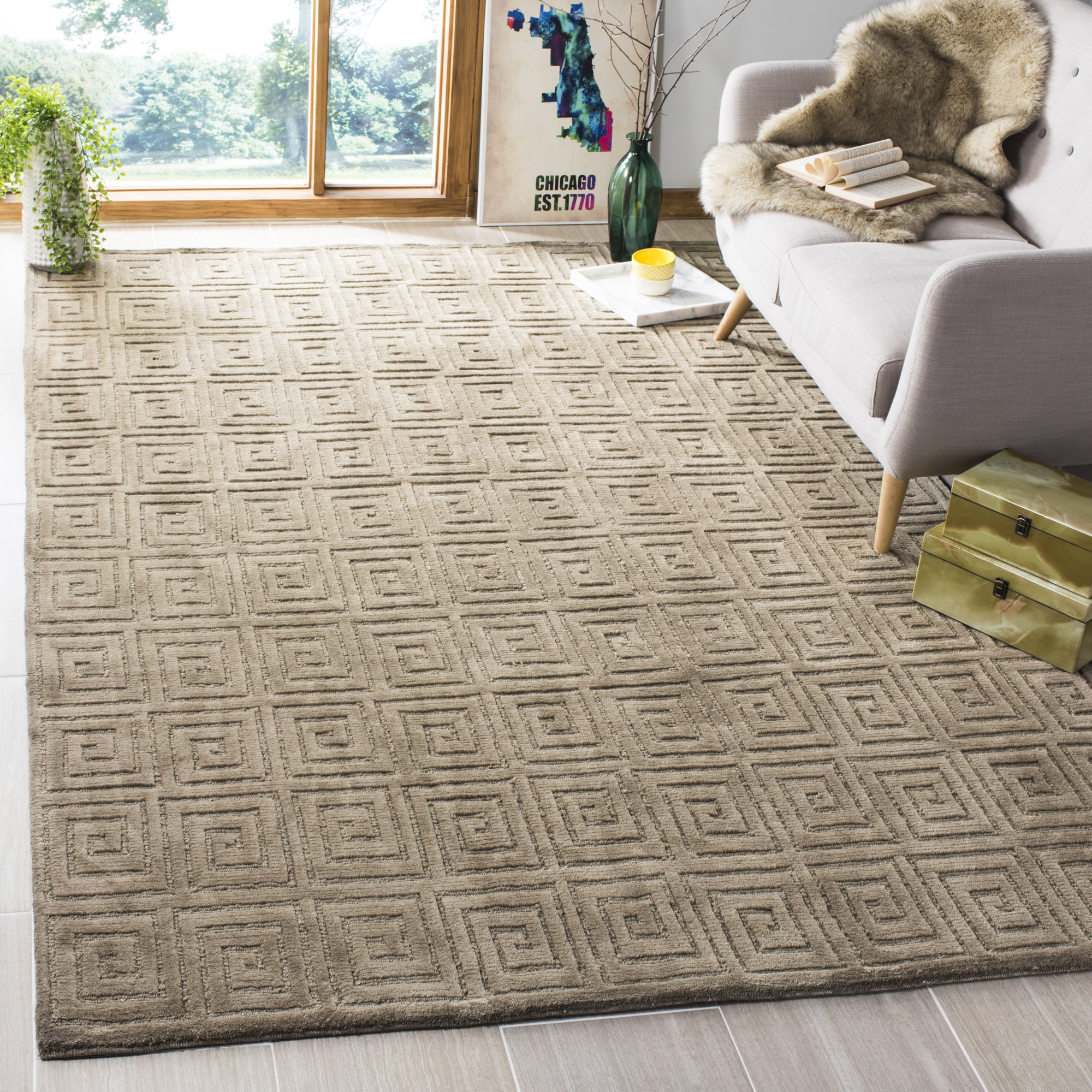 Safavieh Tibetan Shag Hand Knotted Wool Pile Geometric Rug | Wayfair