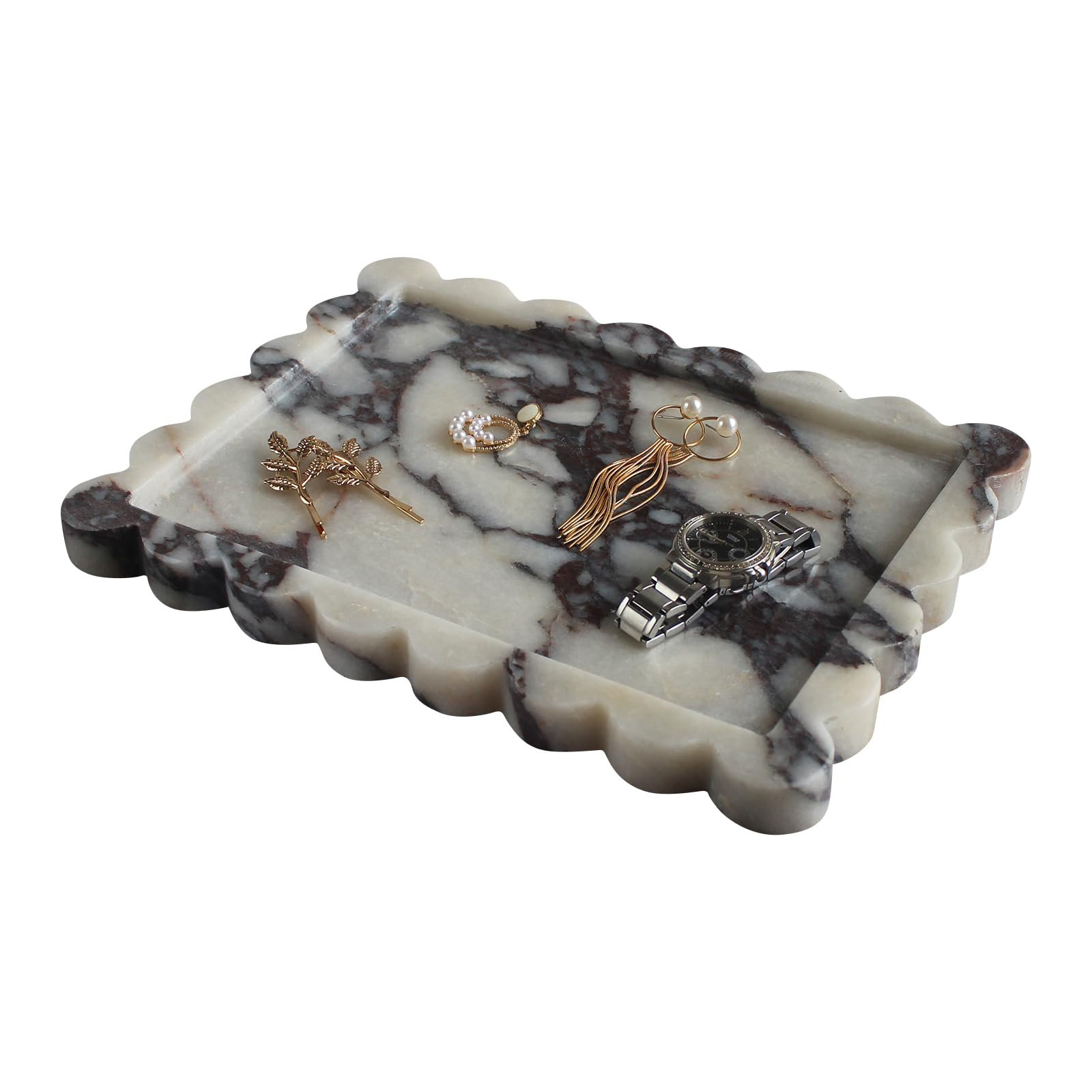 Rosdorf Park Natural Luxury Scalloped Marble Tray, Rectangle Vanity ...