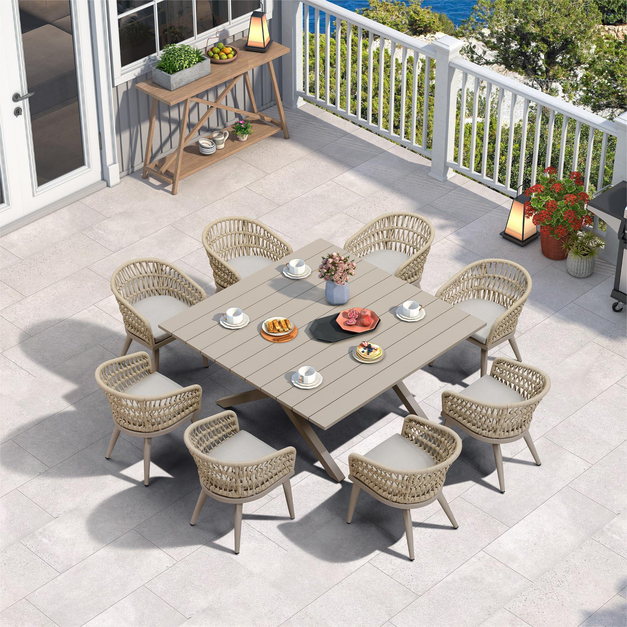 Corrigan Studio® 9 Pieces Outdoor Dining Set All-weather Pe Rattan ...