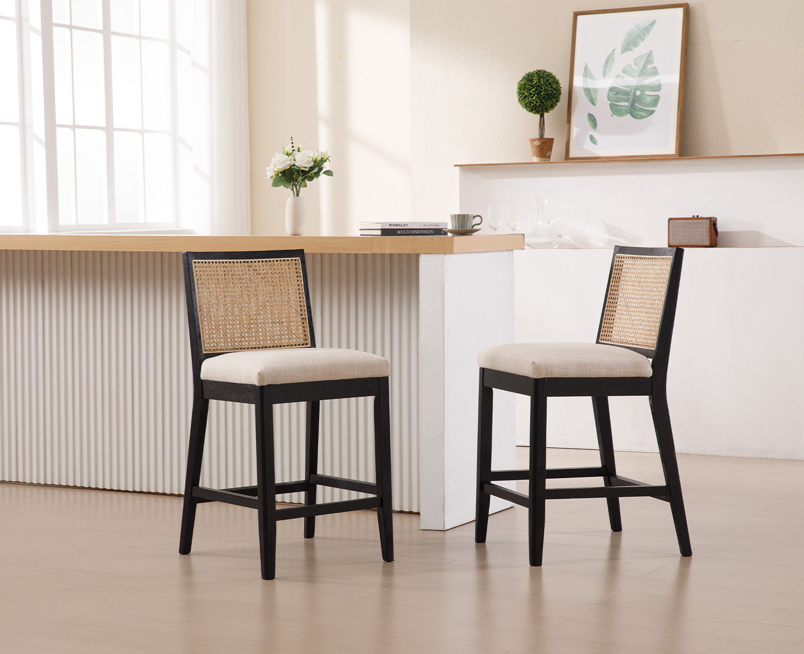 Bayou Breeze Rustic-Chic Counter Stools With Wicker Backrests And Wide ...
