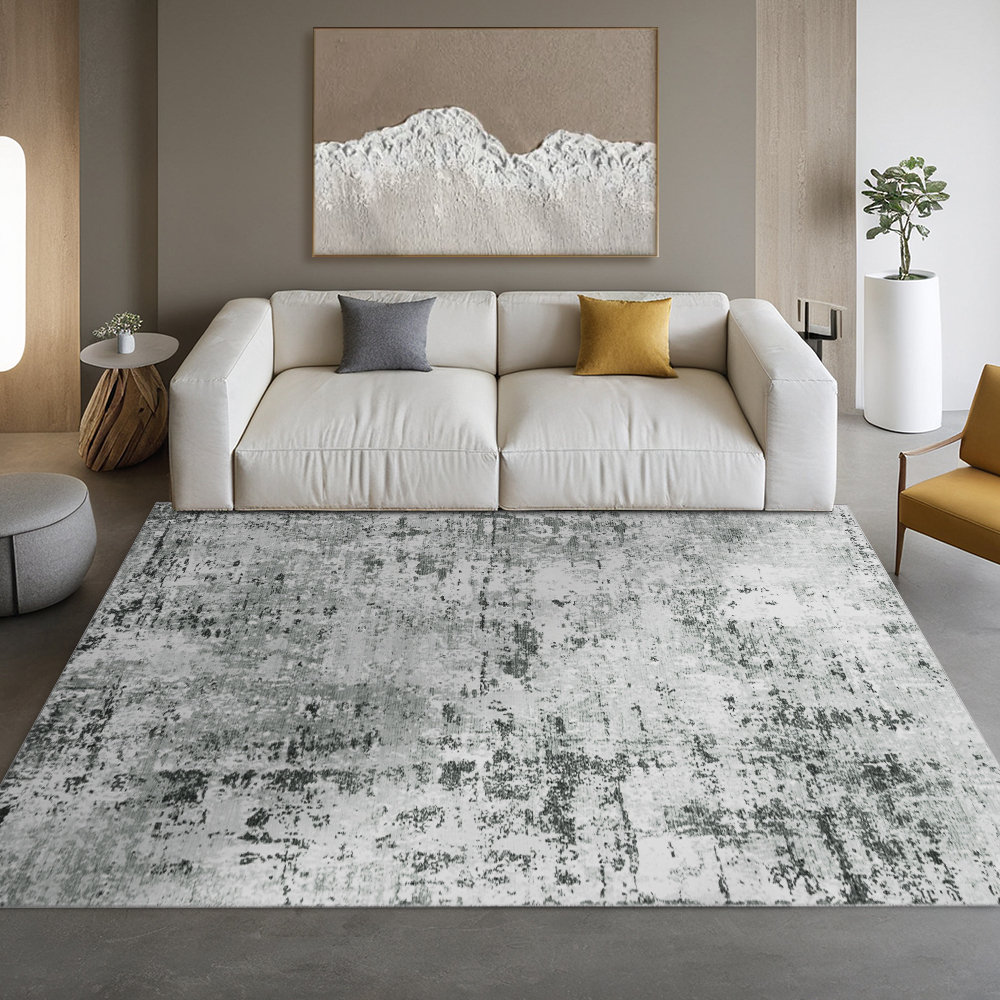 17 Stories Modern Abstract Gray/White Machine Washable Area Rug | Wayfair