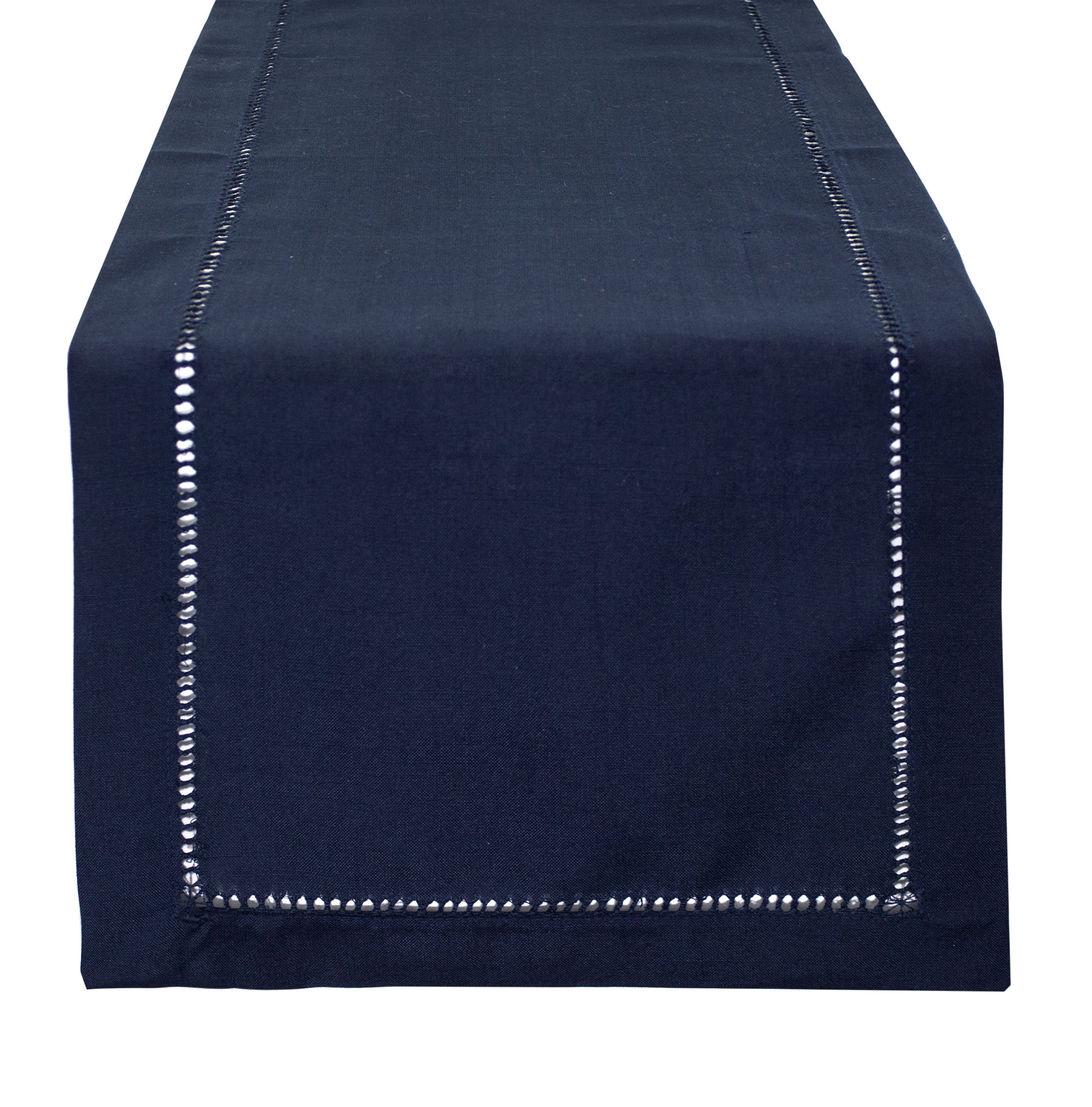 Ebern Designs Navy Blue Hemstitched Border Table Runner | Wayfair