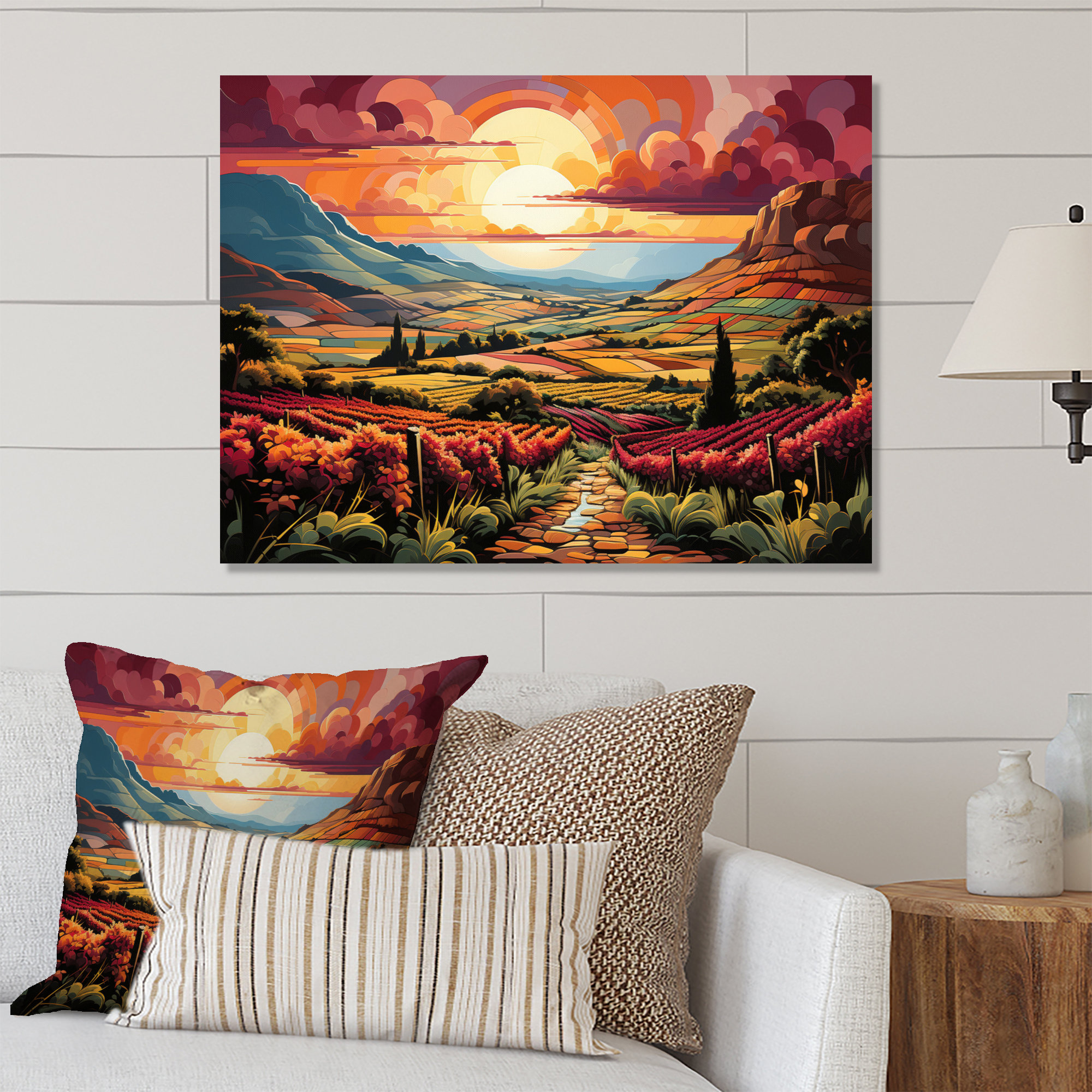 Latitude Run® Vineyard Sunset Rows Of Ruby Landscape II - Farmhouse ...