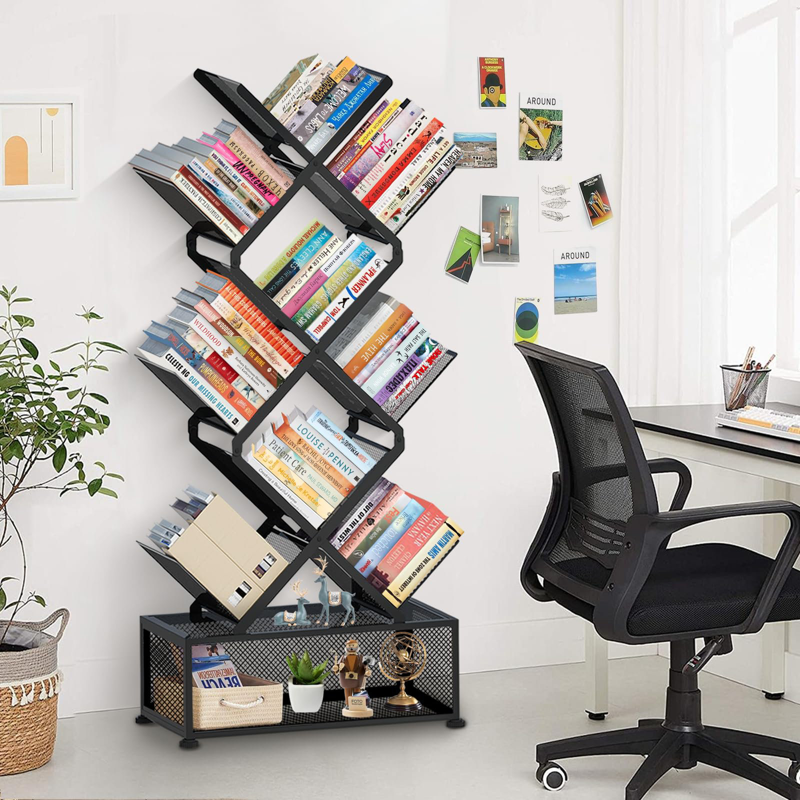 Latitude Run® 9 Tier Tree Bookshelf,Small Bookcase With Storage Cabinet ...