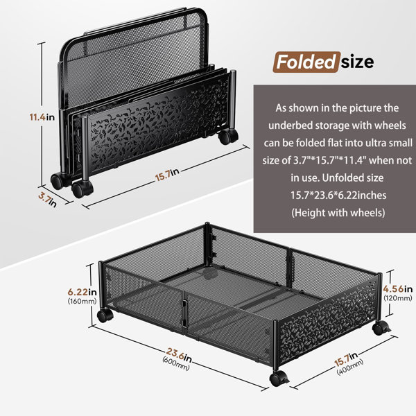 MODVAT Set of 2 Black Metal Under Bed Shoe Storage Organizer Drawer ...