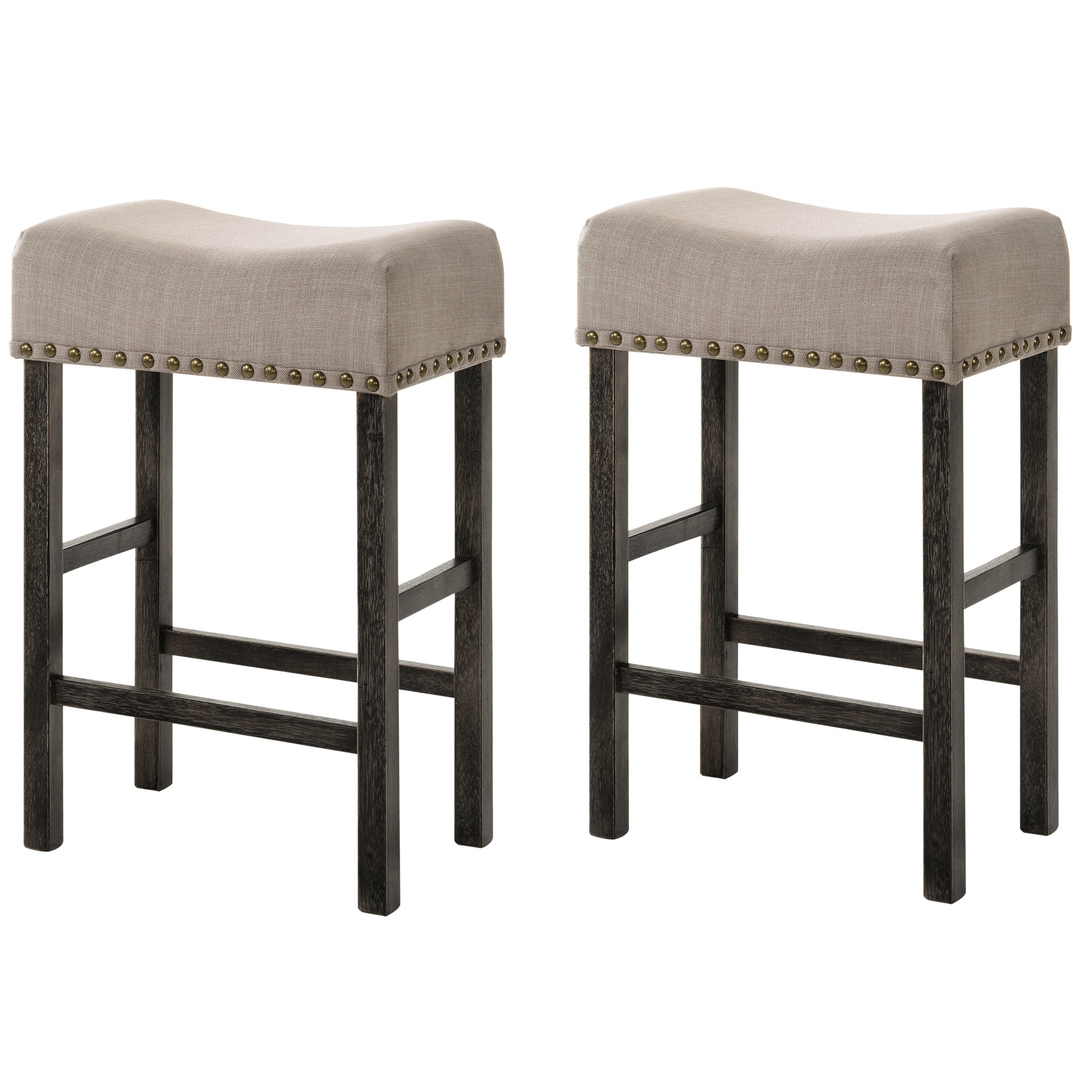 August Grove® Tan Linen Counter Stools Of 2 - Backless With Grey Wooden ...