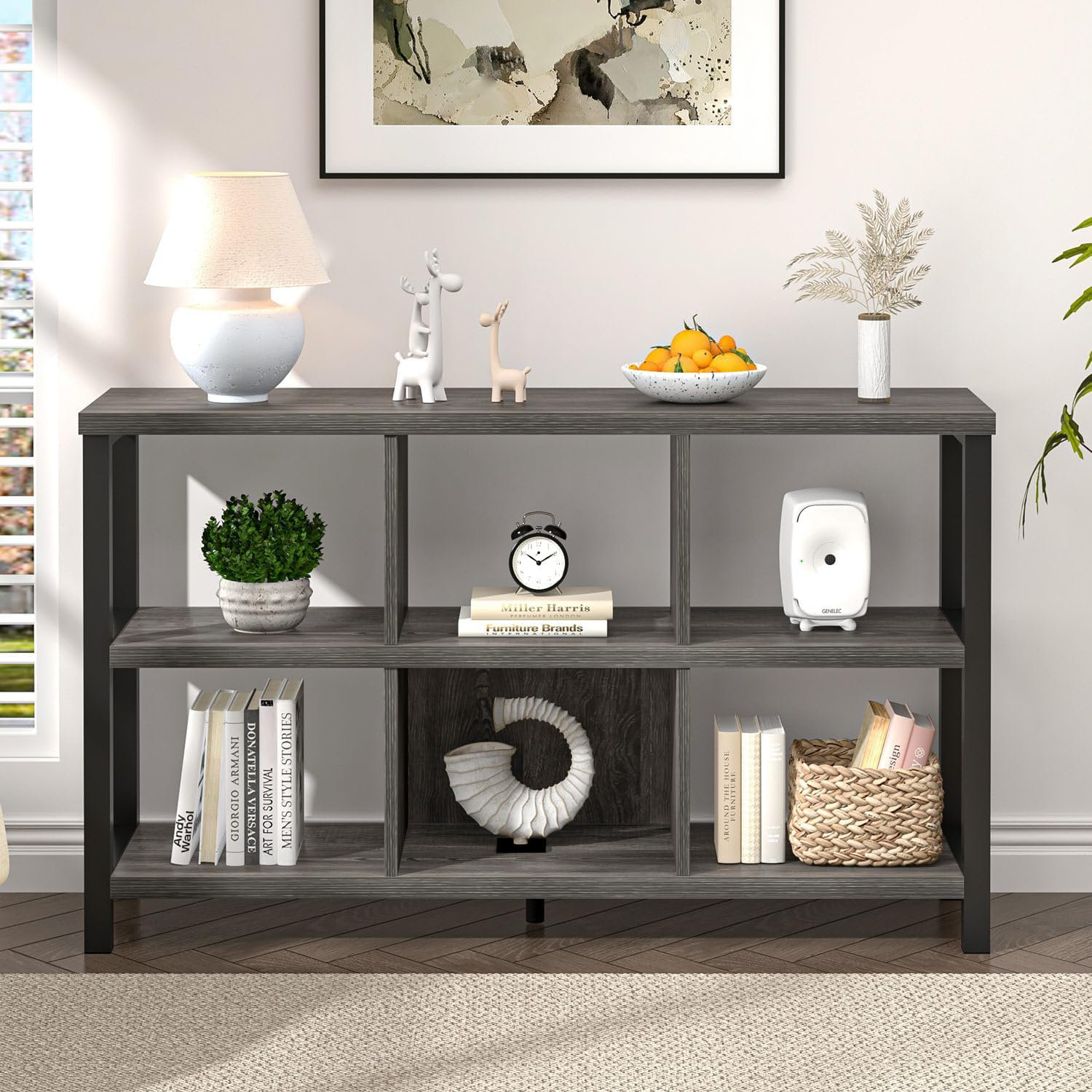 Hokku Designs 47" Industrial Wood & Metal Cubby Bookshelf, 6 Cube ...