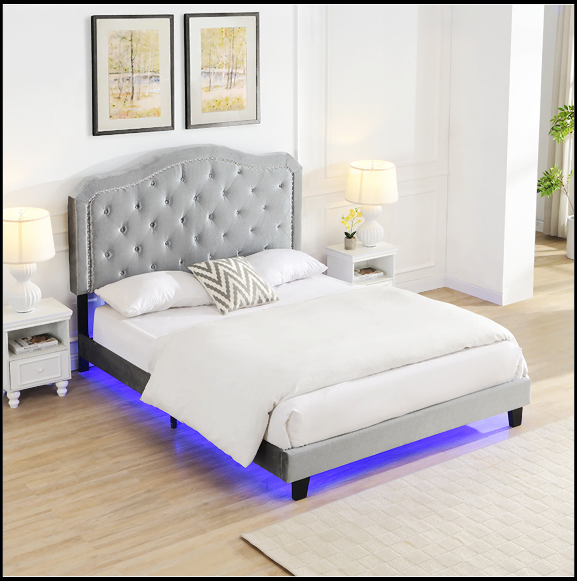 Winston Porter Upholstered Bed Button Tufted With Curve Design | Wayfair