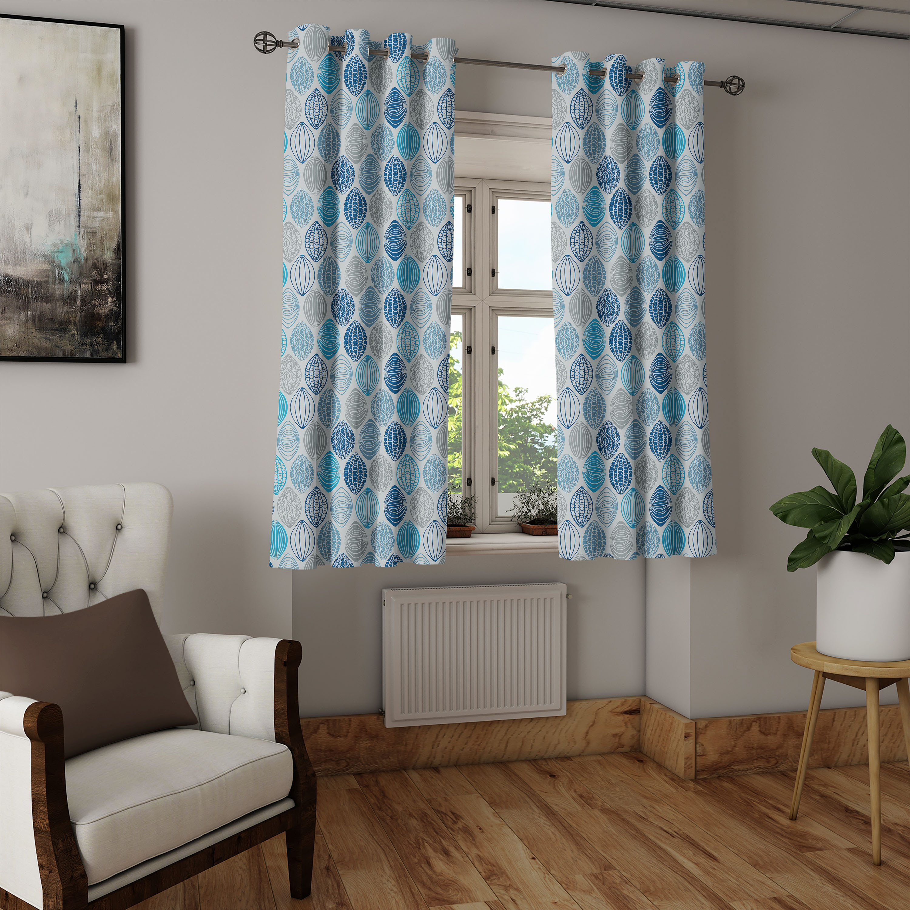 Latitude Run® Grey Blue Grommet Curtain Decorative 2-Panel Window ...