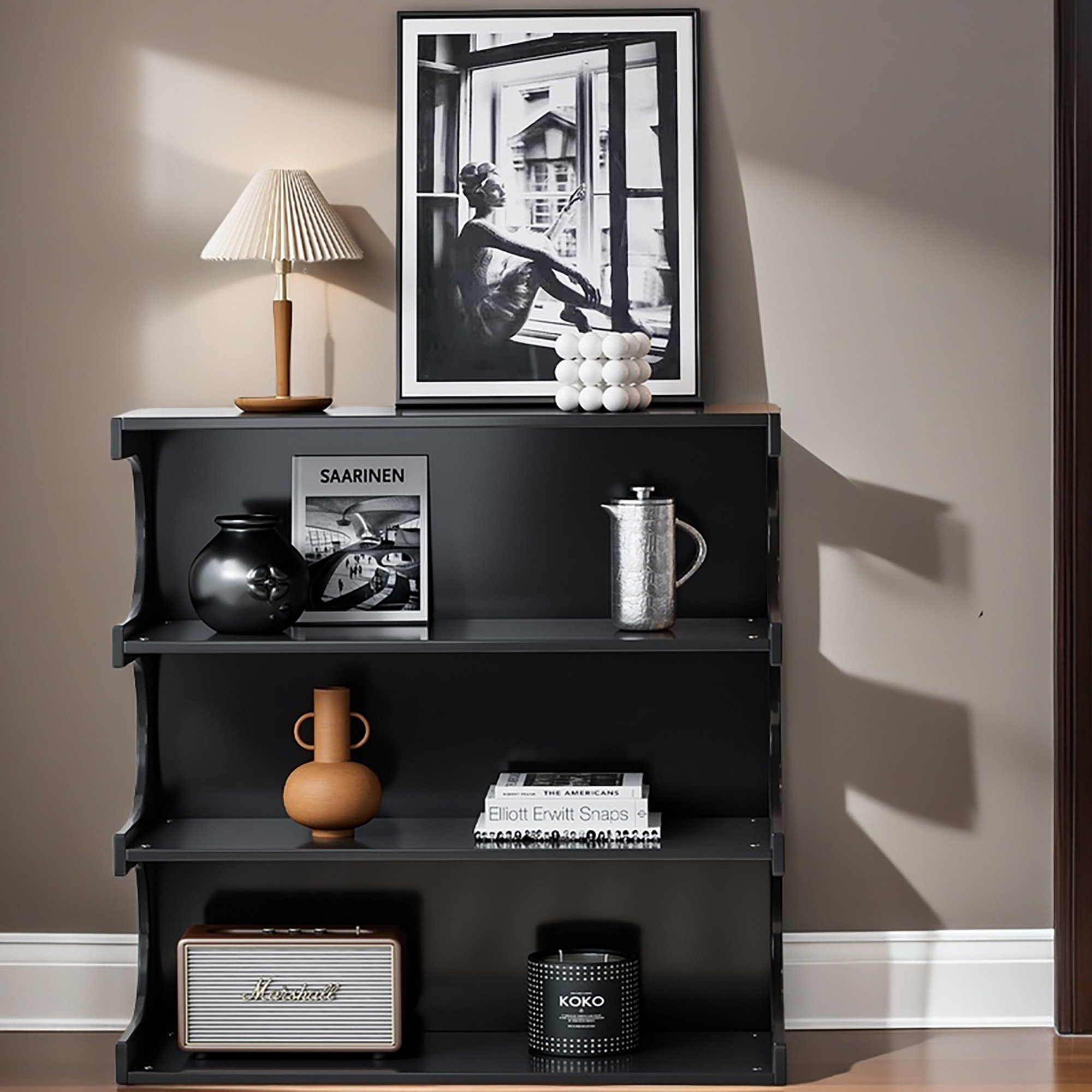 Ivy Bronx Multifunctional 4-Tier Black Book Shelf & Coffee Table For ...