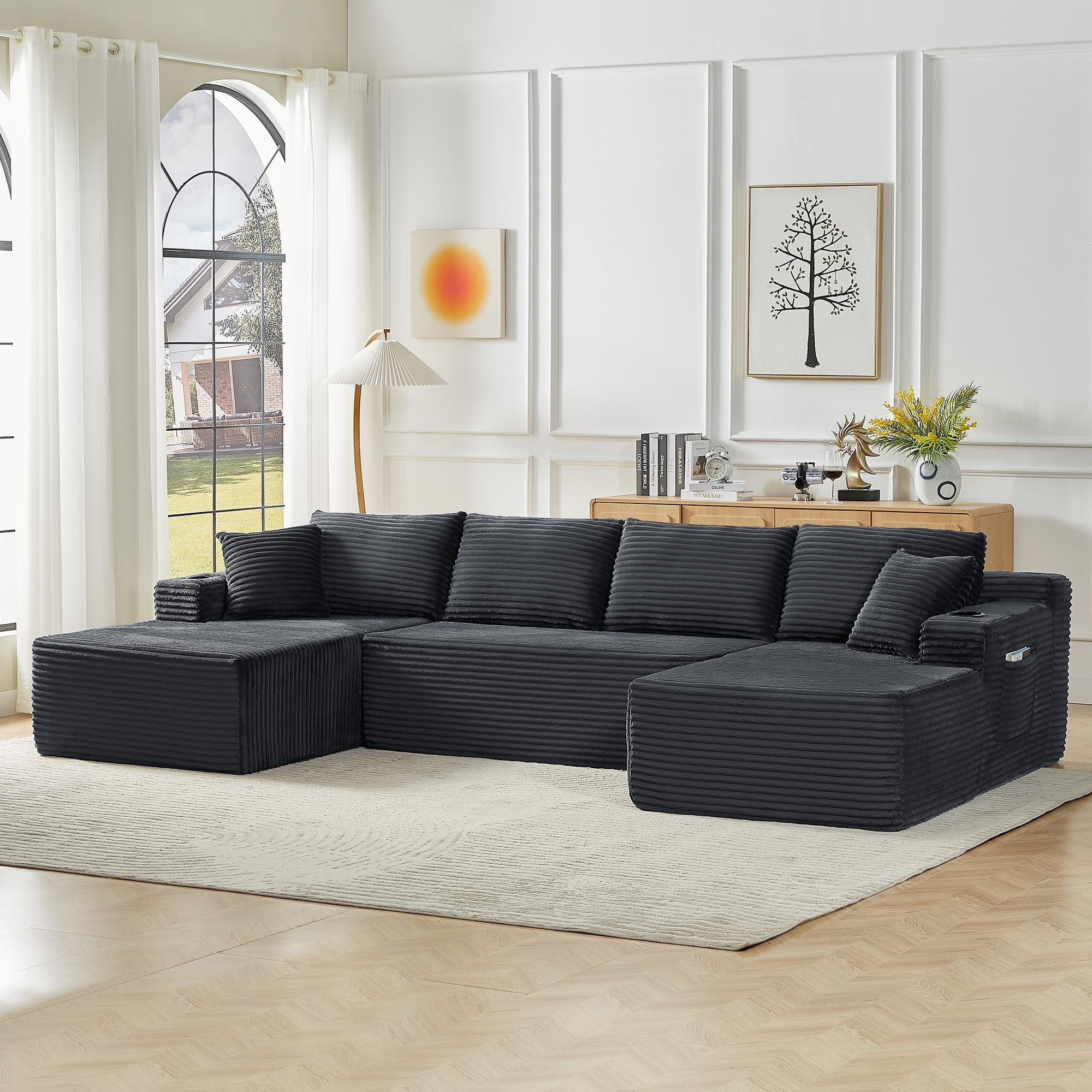 Carshome Compressible U-Shaped Sectional Sofa Set,Minimalist Style ...