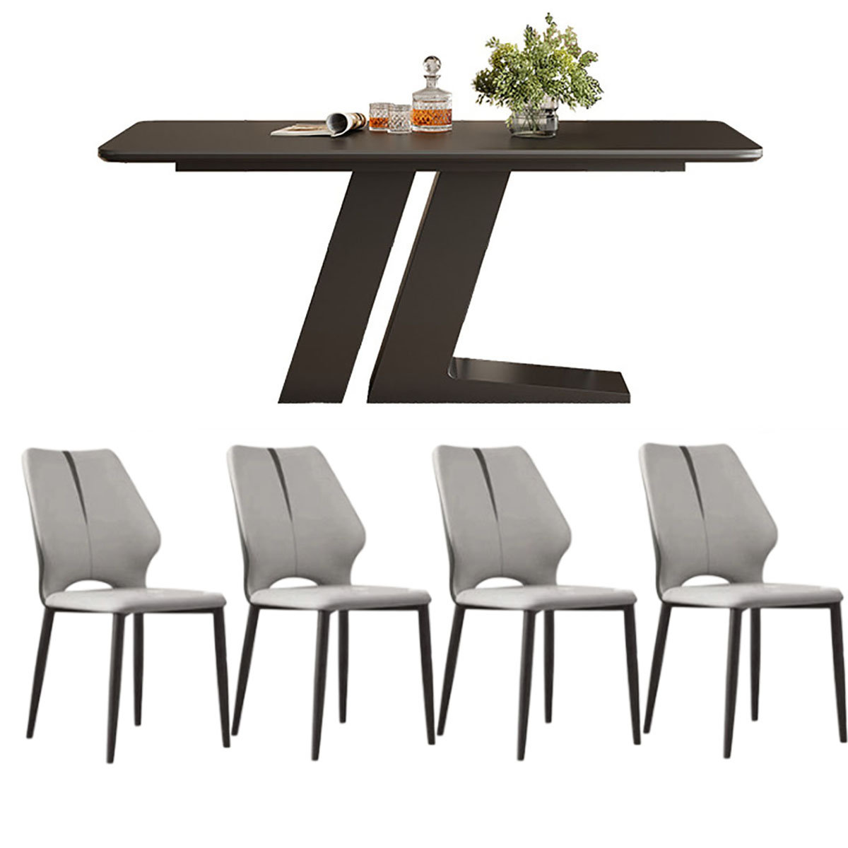 Corrigan Studio® Quintarius Modern Italian Black Stone Dining Table ...
