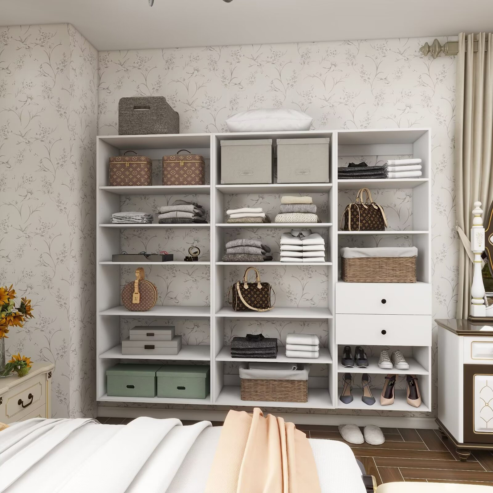 Latitude Run® White Modular Walk in Closet Organizer System with 17 ...