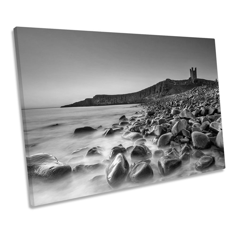 Highland Dunes Dunstanburgh Castle Scene Sunset B&W CANVAS WALL ART ...