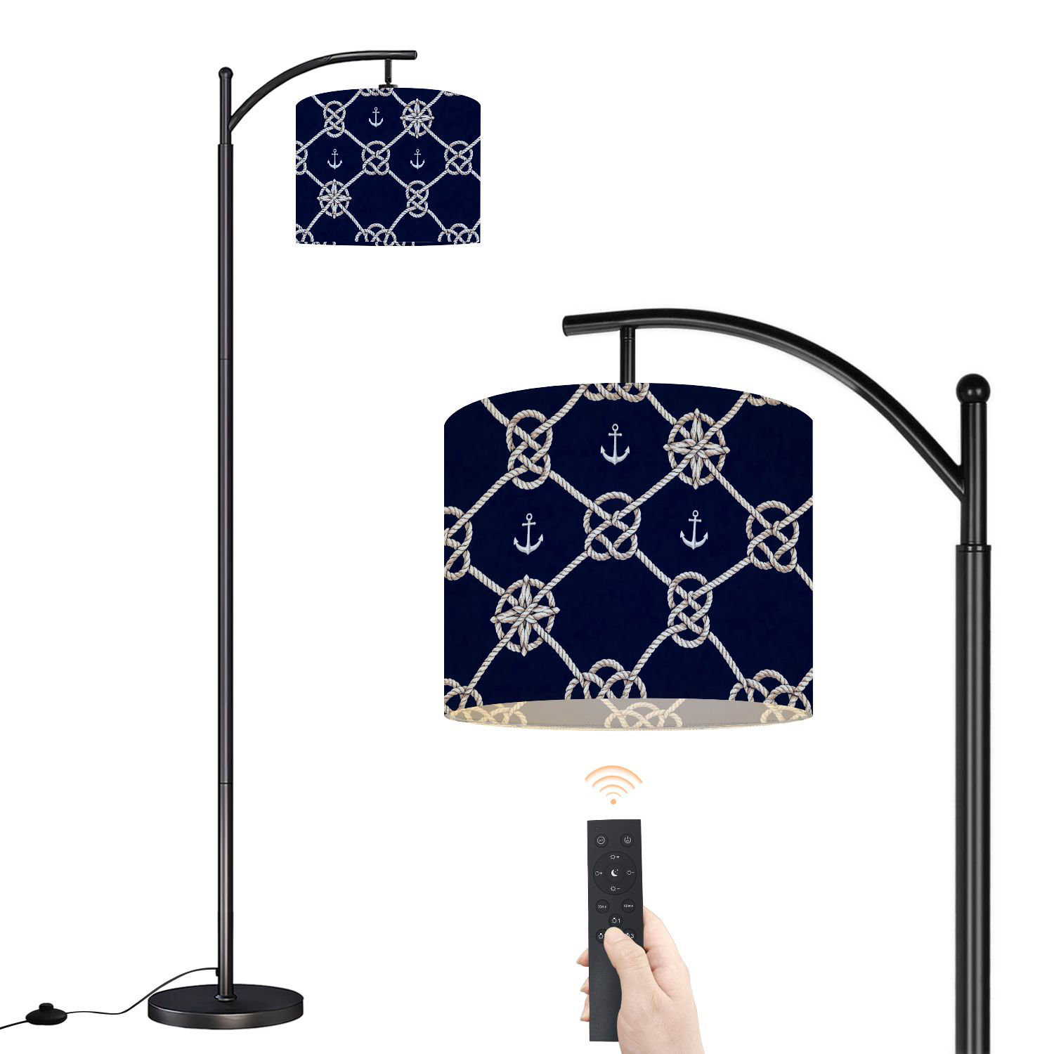 Latitude Run® Arc Floor Lamp Seamless nautical rope Endless navy white ...