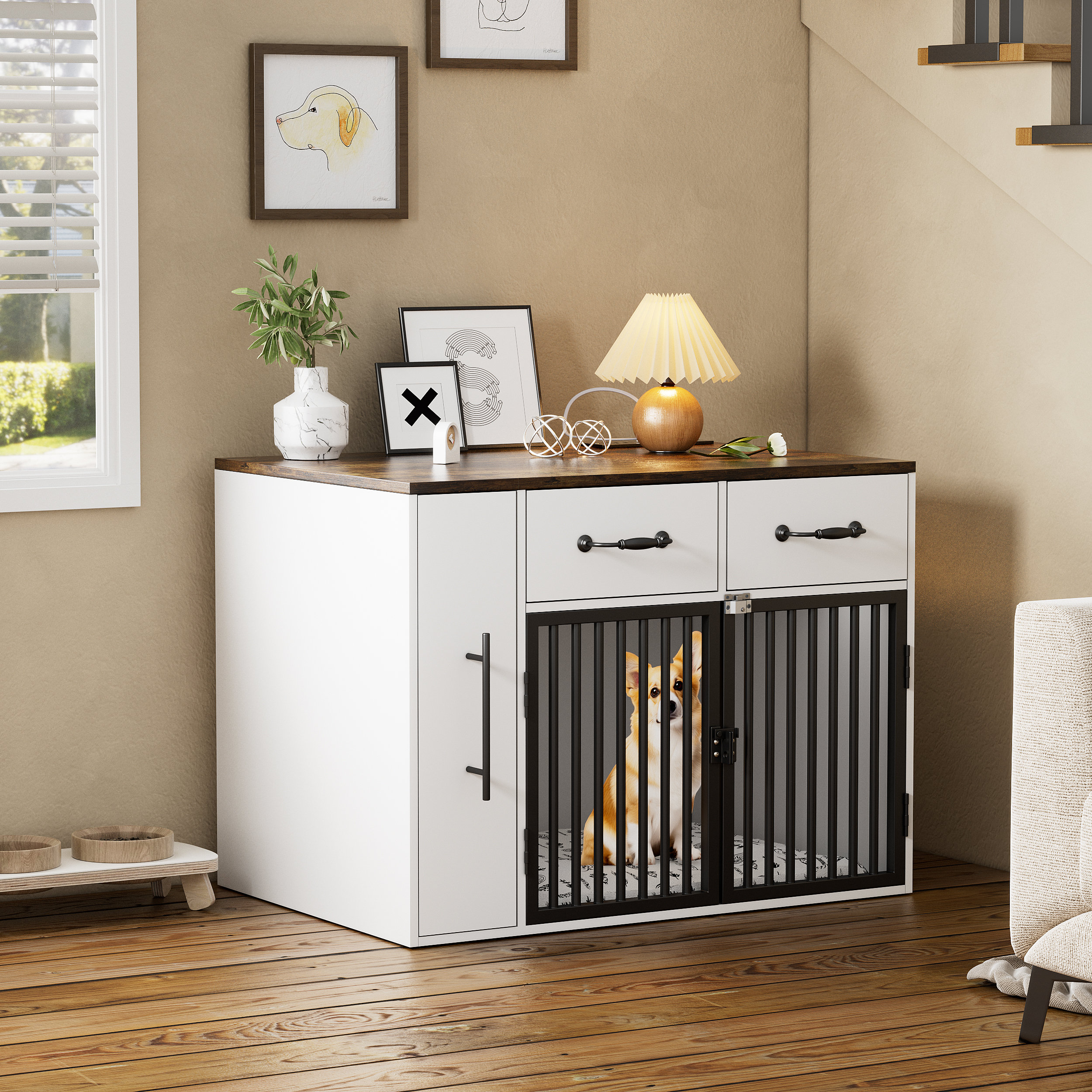 Archie & Oscar™ Dog Crate Furniture, Dog Crate With 2 Drawers And 2 ...