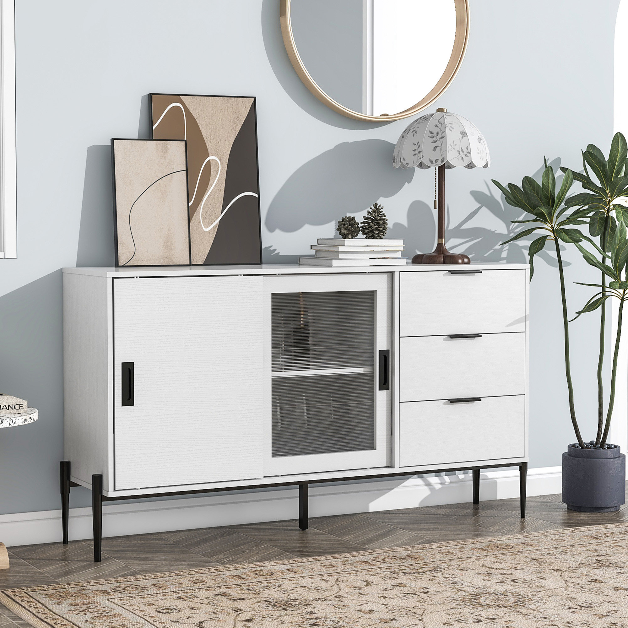 Ophelia & Co. Modern Featured Storage Cabinet Sideboard with Glass ...
