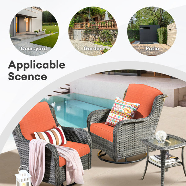 Lark Manor Tommy Swivel Wicker Rattan Outdoor Rocking Chairs Set with ...