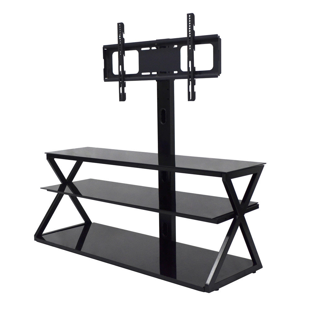 Wrought Studio™ Torbin Black Swivel Floor Stand Mount with Shelving ...