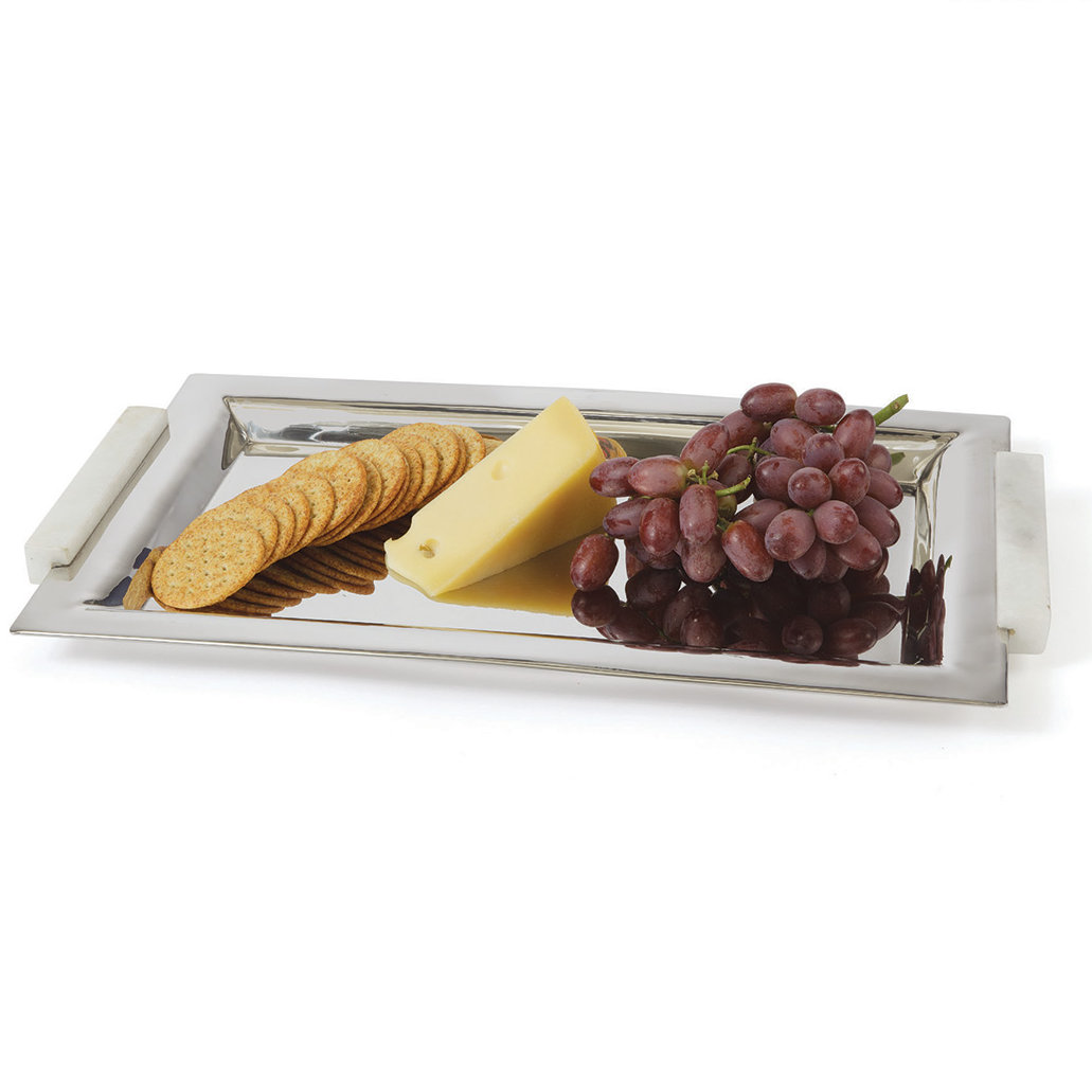 Darby Home Co Rectangle Polished Silver Stone Handle Serving Tray | Wayfair