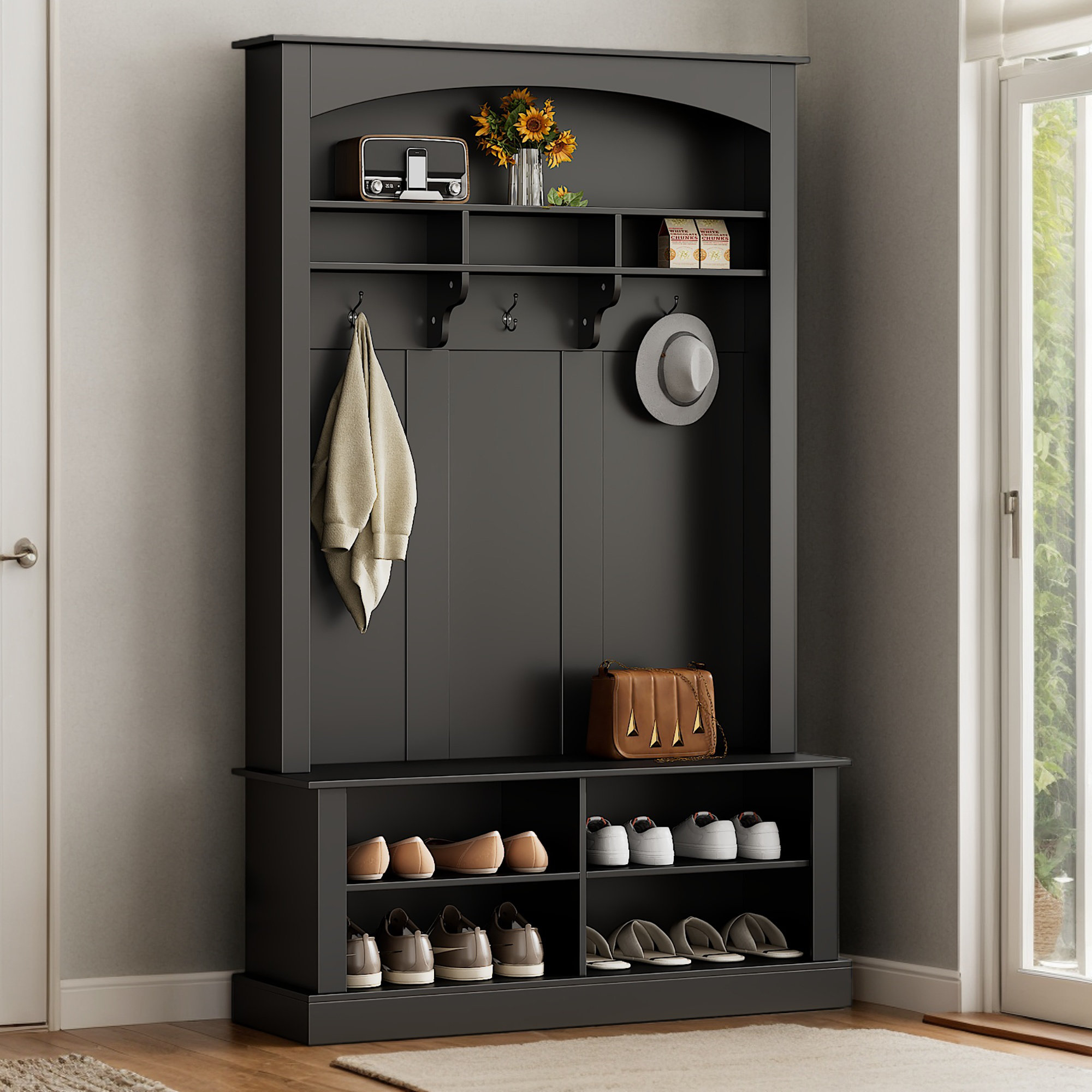 Ivy Bronx Multi-Functional Hall Tree 47.2'' Wide With Bench And Shoe ...