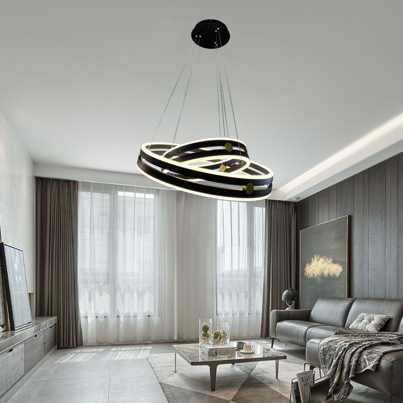 Orren Ellis Cyma Modern Led Chandelier Dimmable 2-Ring Pendant Light ...