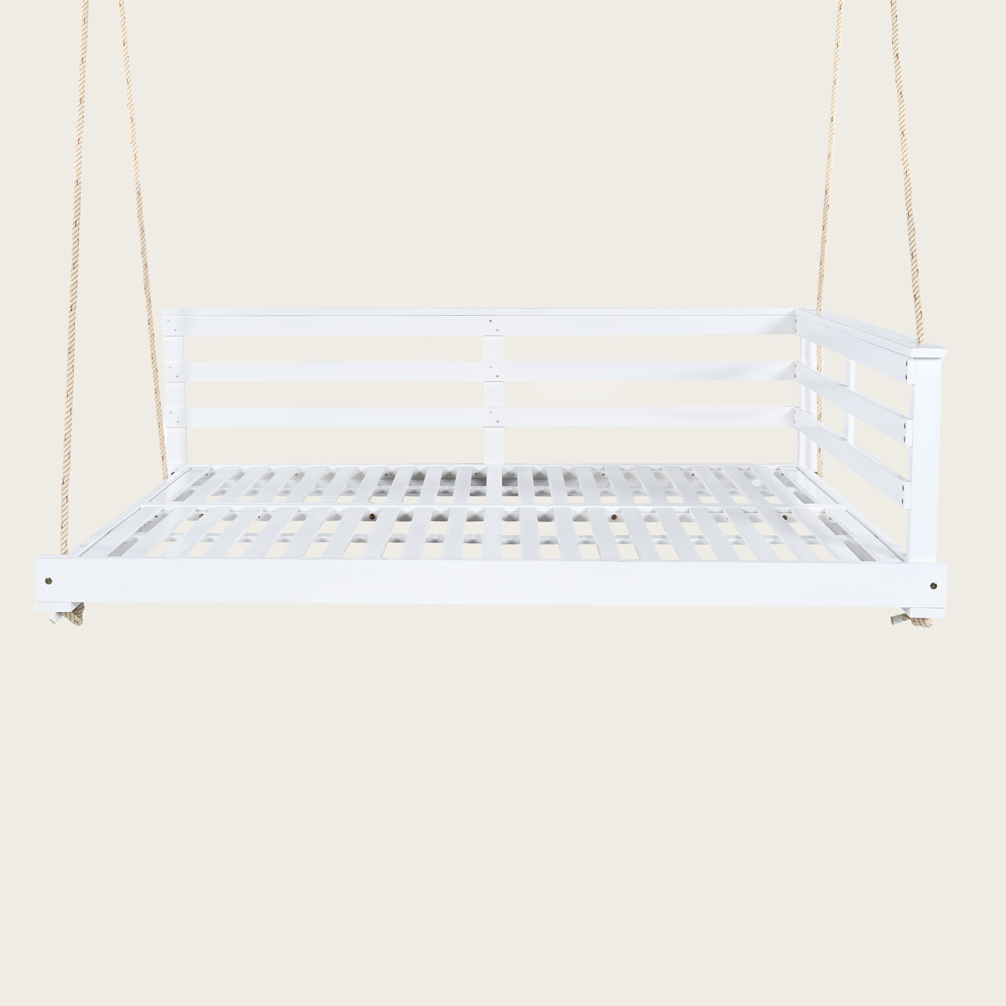 Ebern Designs Full Size Acacia Wood Porch Swing Bed with Hemp Ropes ...