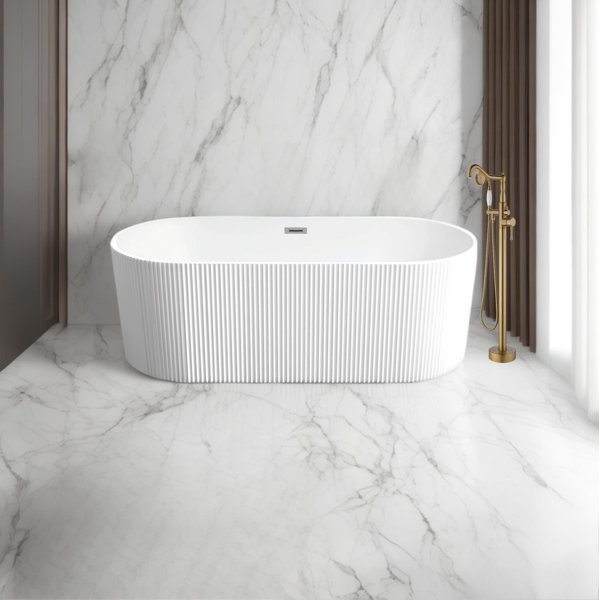 maxbrass 59" Acrylic Freestanding Bathtub Soaking Tubs With Overflow ...