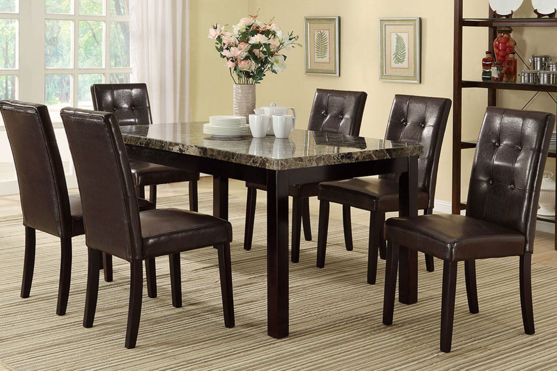 Winston Porter Cigi 7 - Piece Faux Marble Top Dining Set | Wayfair