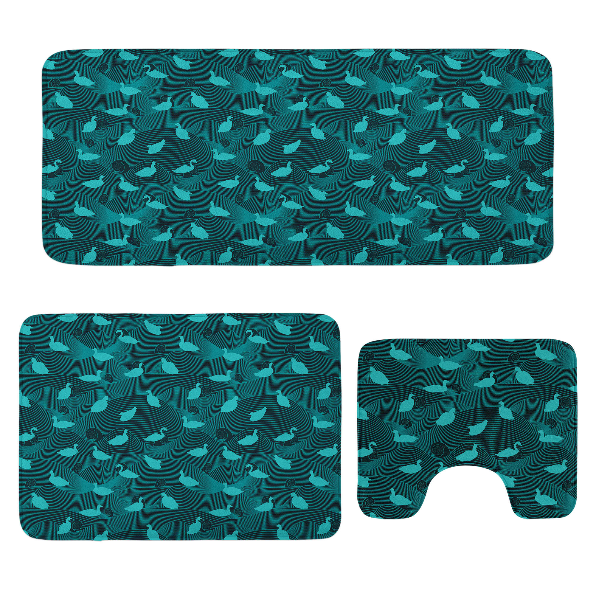 Dakota Fields Turquoise Blue Bathroom Rug Set 3 Pieces U-Shape ...