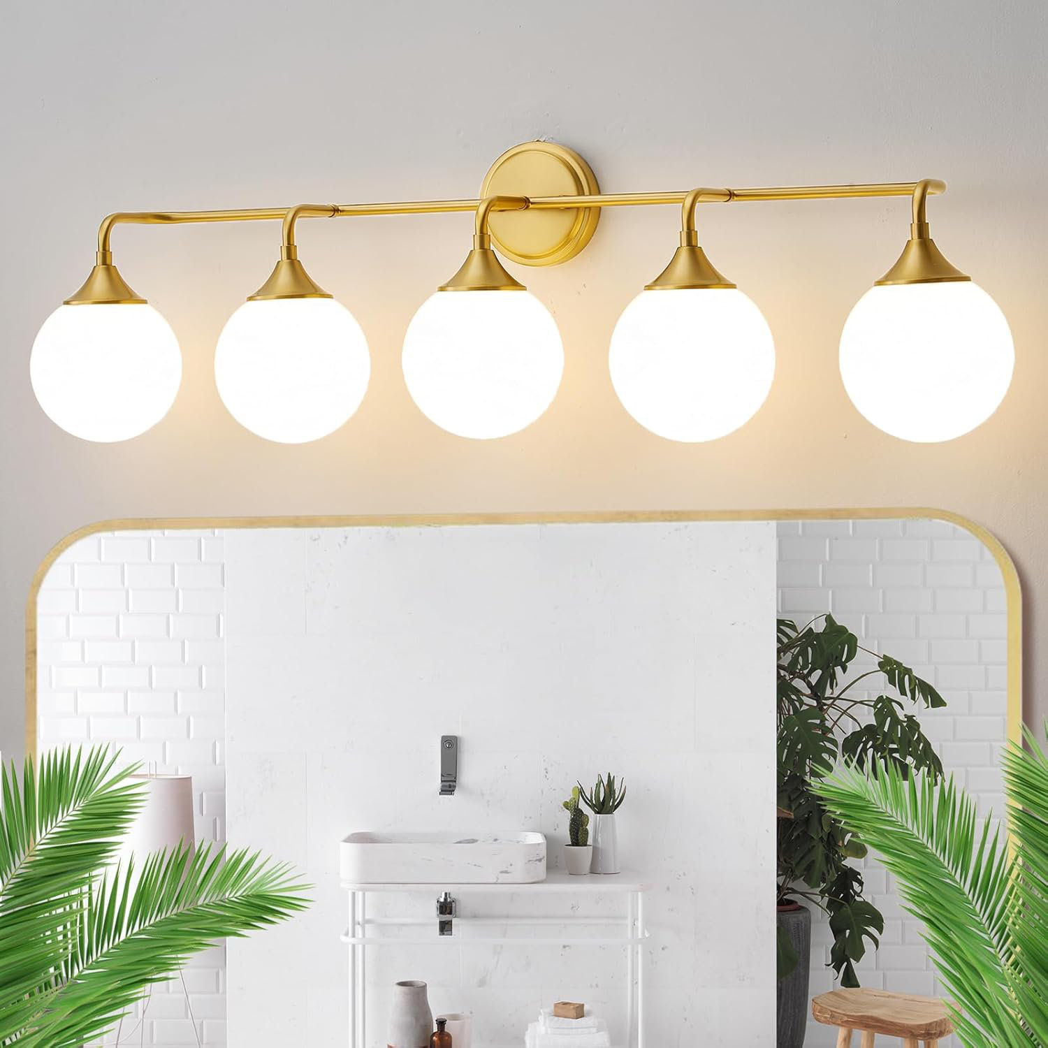 Hokku Designs Modern Bathroom Vanity Light Fixture With Milky White ...