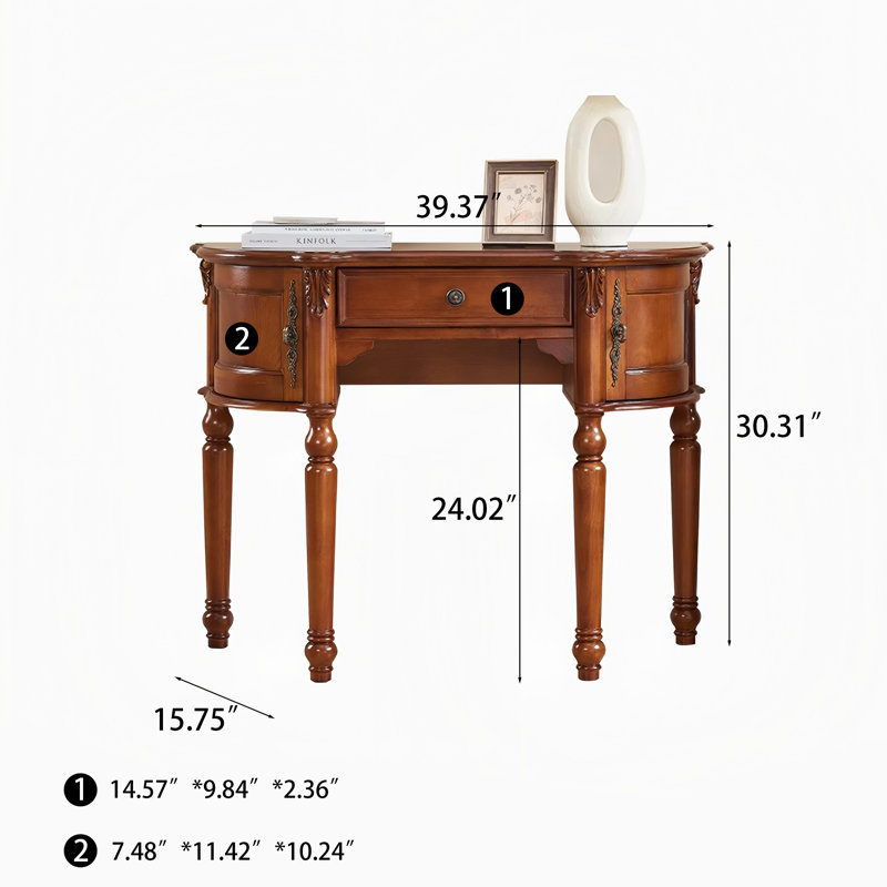 SINNOG Vintage Solid Wood Storage Semi-Circle Entryway Table | Wayfair