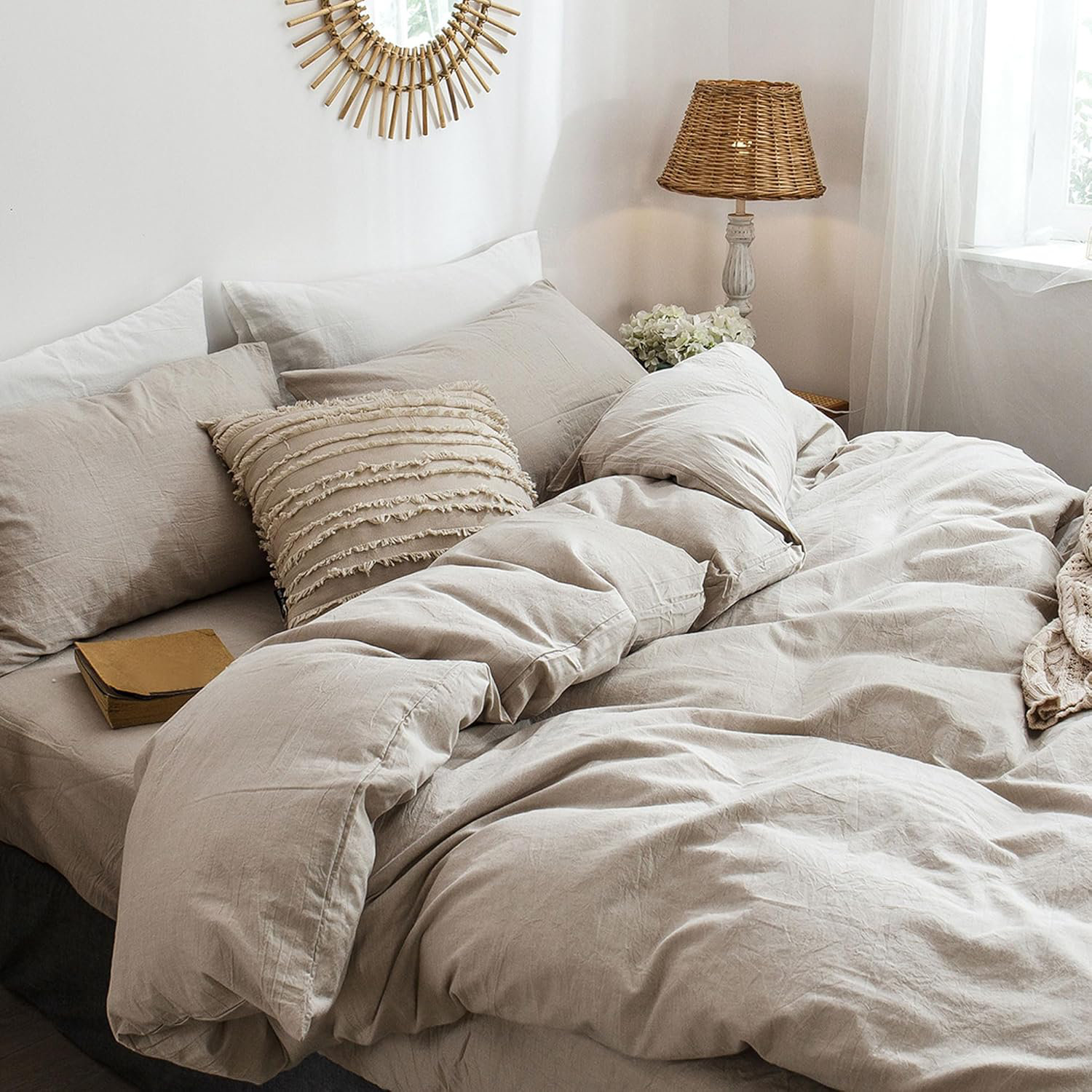 SOLVUR Bedding Duvet Cover Set 100% Washed Cotton Linen Like Textured ...