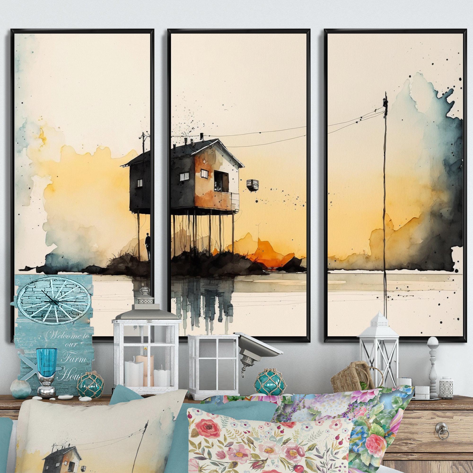 Red Barrel Studio® Countryhouse At Sunset I - 3 Piece Floater Frame ...
