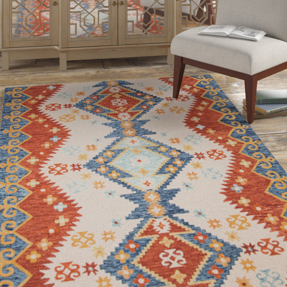 Union Rustic Deyoung Hand-Tufted Wool Blue/Ivory Area Rug & Reviews ...