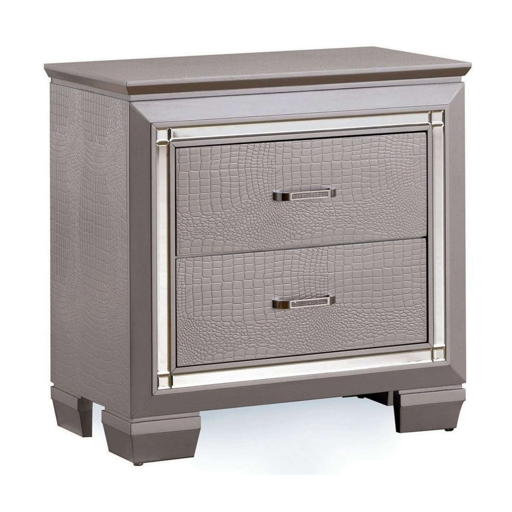 Everly Quinn Contemporary 1Pc Nightstand Silver Bedside Table LED Light ...