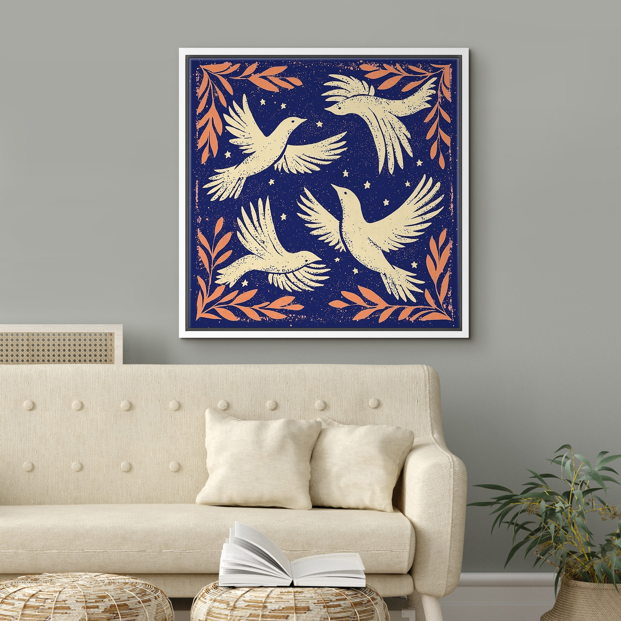 wall26 Blue Peace Dove Pigeon Bird Framed Bedroom Wall Decorations ...