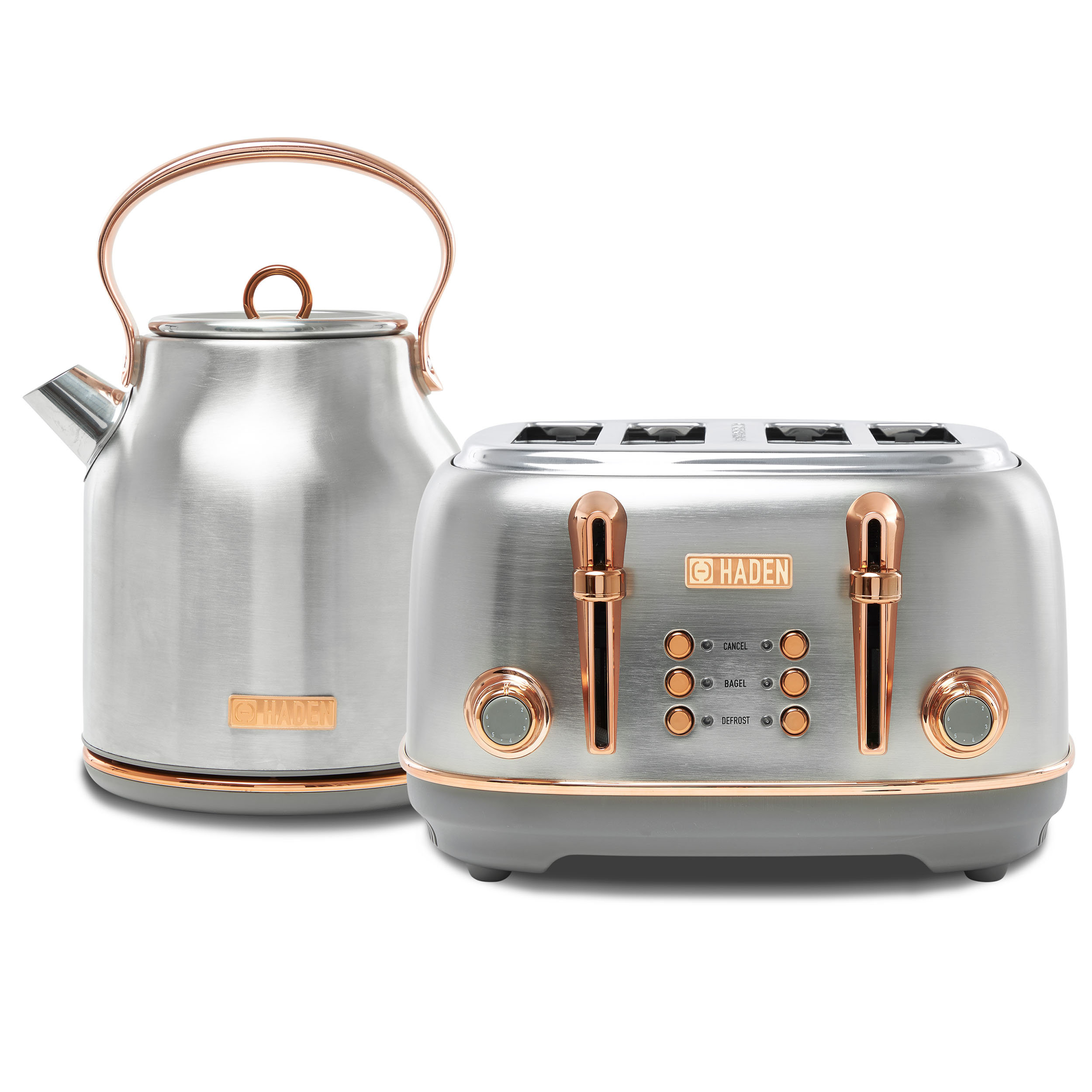Haden Heritage 4 Slice Wide Slot Toaster & Electric Water Kettle, Steel ...