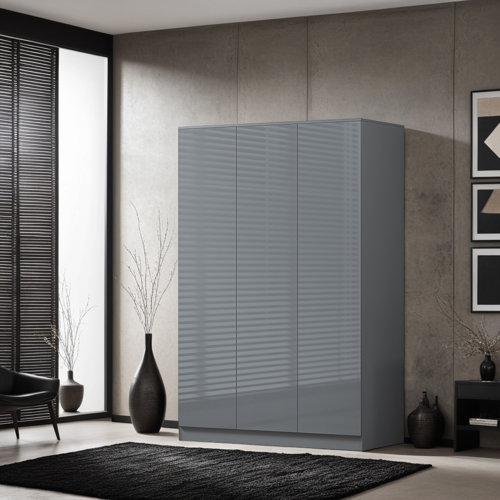 17 Stories Parfitt 3 Door Wardrobe - High Gloss Front. Soft-Close ...