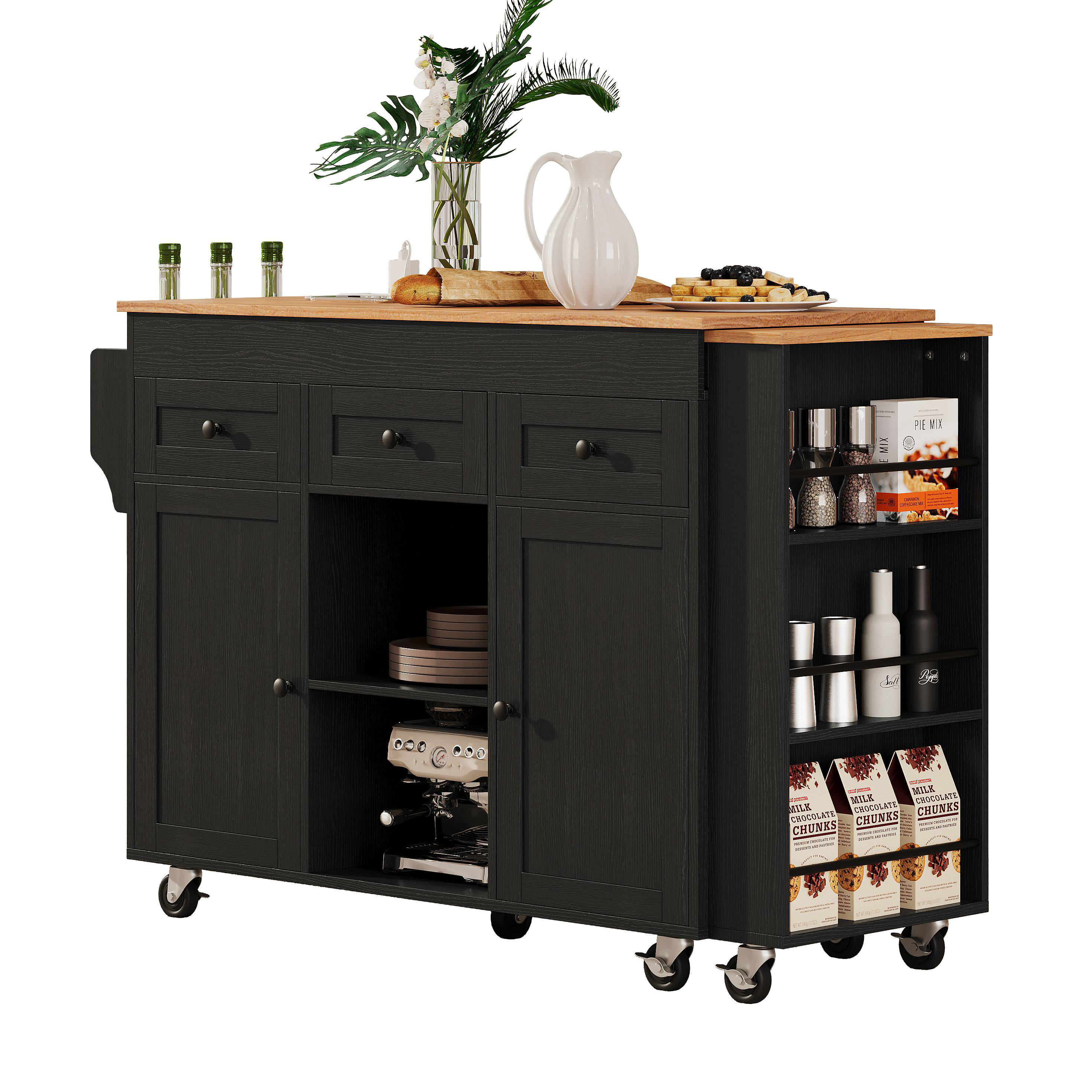 Ebern Designs 85.5" Kitchen Island With Extendable Dining Table ...