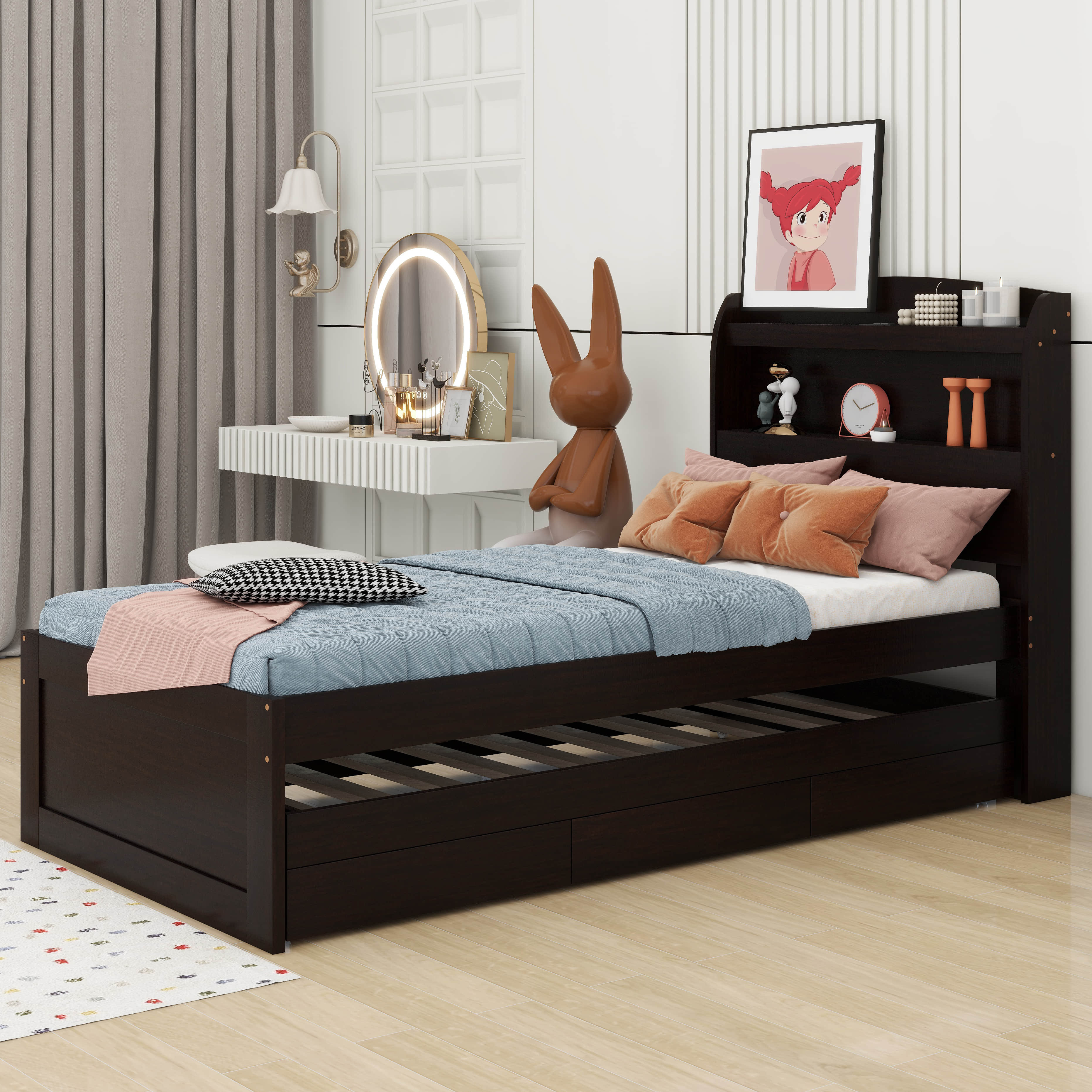 Latitude Run® Laquila Twin XL Size Platform Bed with Storage LED ...