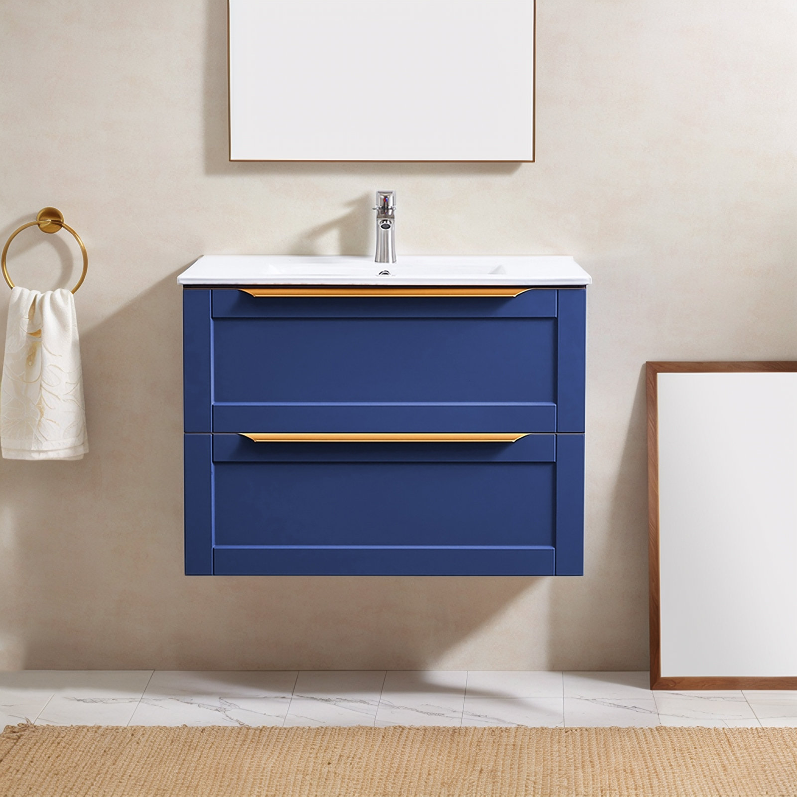 Mercer41 30'' Blue Modern Wall-Mounted 2-Drawer Single Bathroom Vanity ...