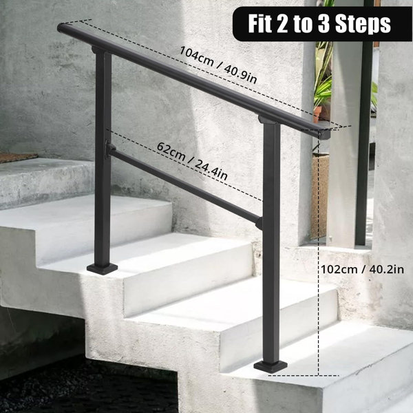 babevy Outdoor Handrail, 3 Step Stair Handrail, Outdoor Stair Railing ...