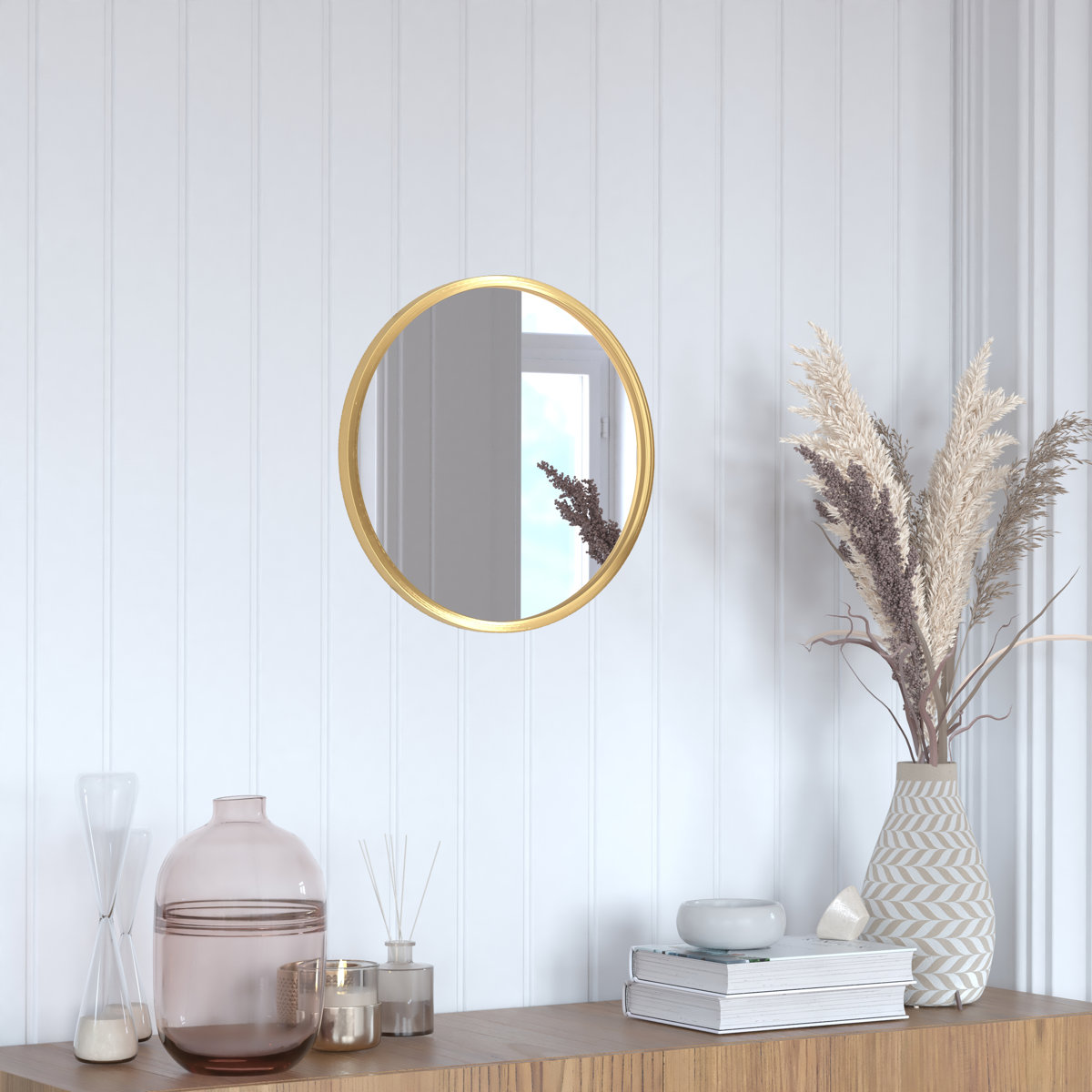 Mercer41 Gagalis Wall Mount Shatterproof Round Accent Wall Mirror with ...