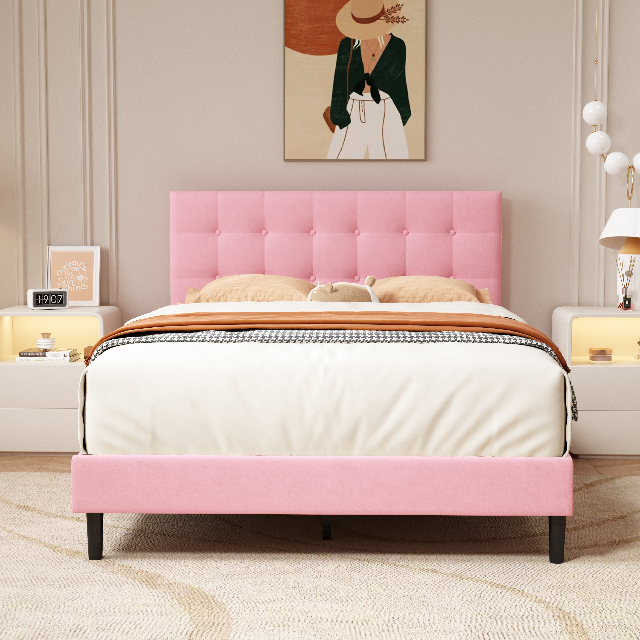 Wade Logan® Upholstered Low Profile Platform Bed & Reviews | Wayfair