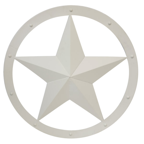 Ebern Designs Metal White Western Lone Star Circle Sign Hanging Wall ...