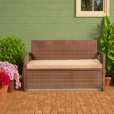 Barton Outdoor 60 Gallon Water Resistant Wicker Storage Bench & Reviews ...