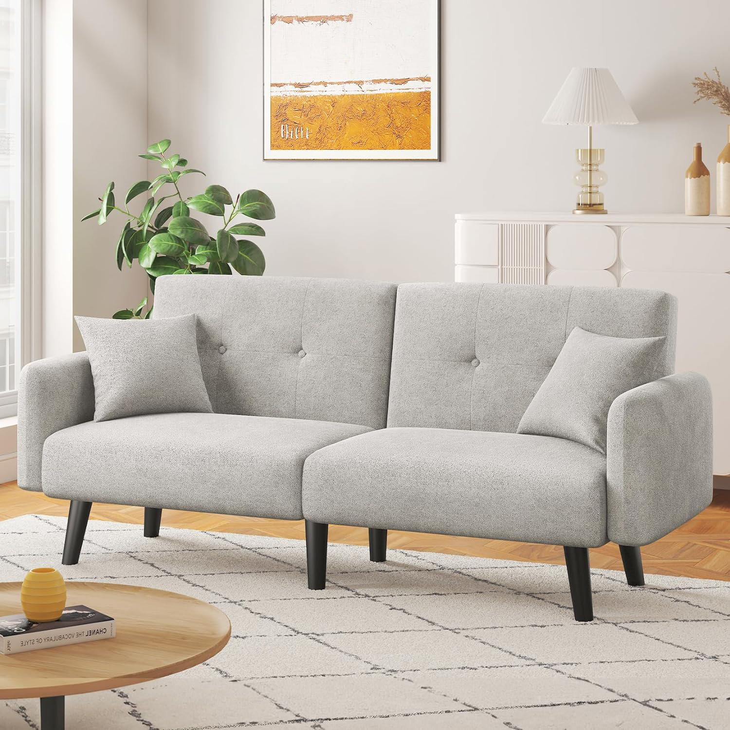 George Oliver 74" Futon Sofa Bed,Convertible Futon Couch Bed with 2 ...