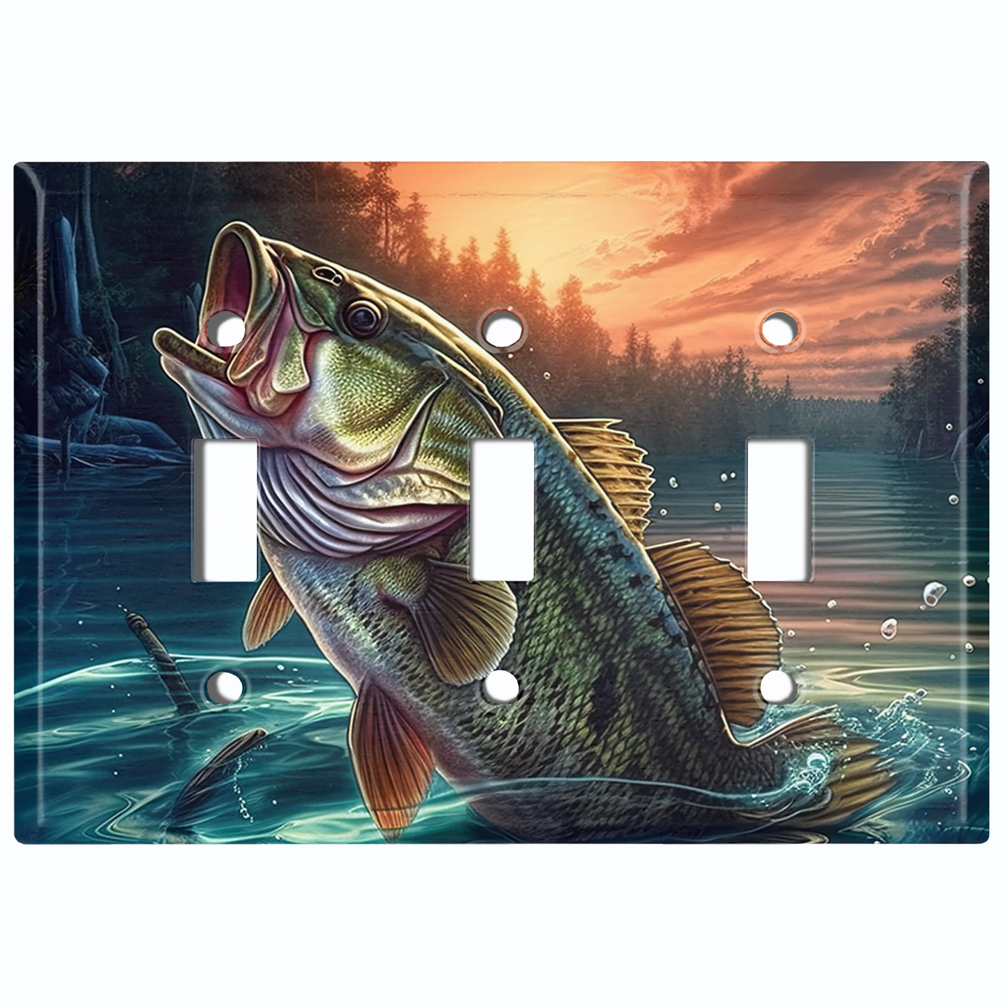 WorldAcc Metal Light Switch Plate Outlet Cover (Fishing Sea Bass River ...