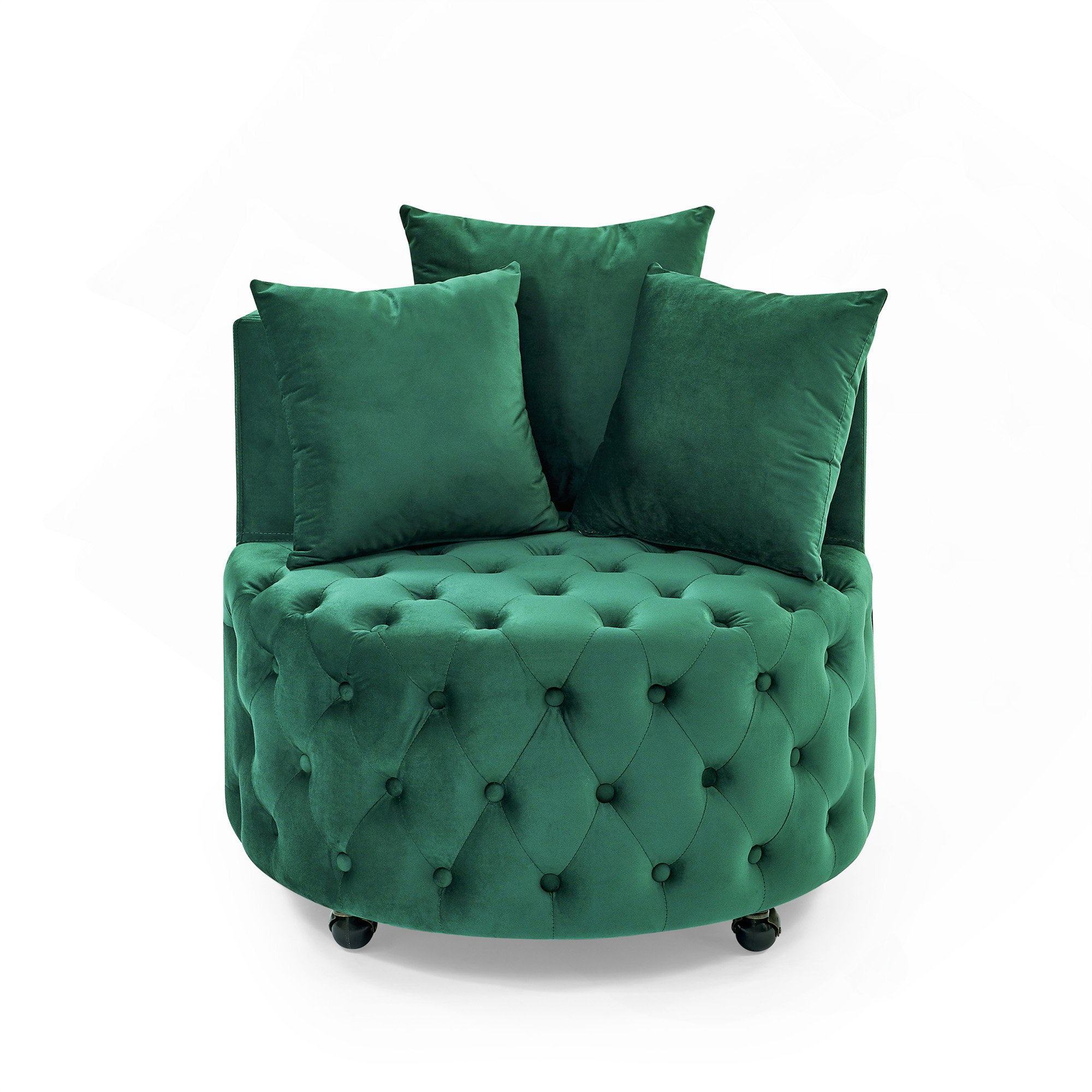 Mercer41 Velvet Upholstered Swivel Chair For Living Room, With Button ...